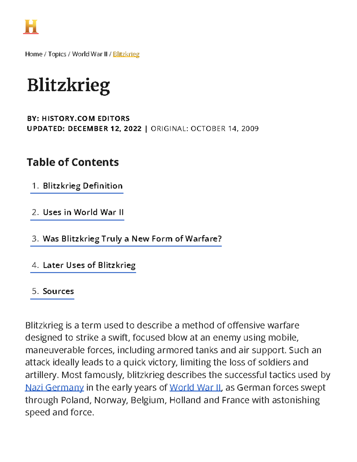 Blitzkrieg Definition, London & World War II - History - Table of ...