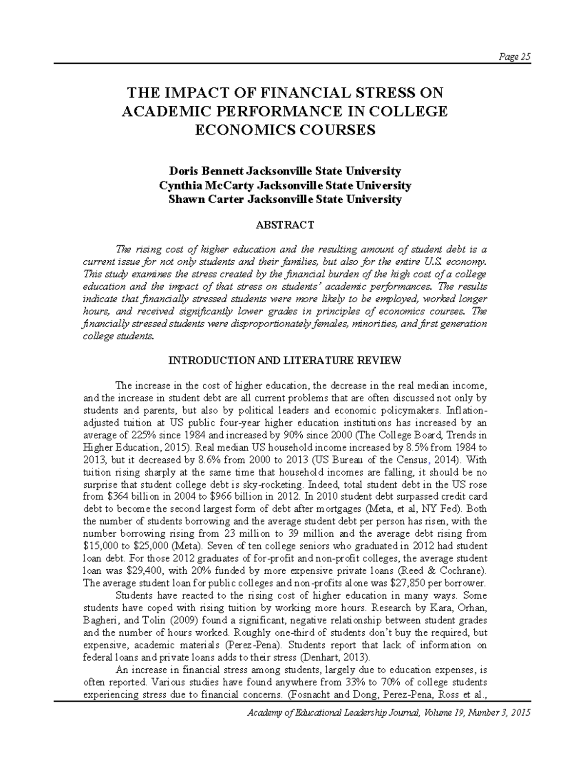 THE IMPACT OF FINANCIAL STRESS ON ACADEMIC PERFORMANCE IN COLLEGE ...