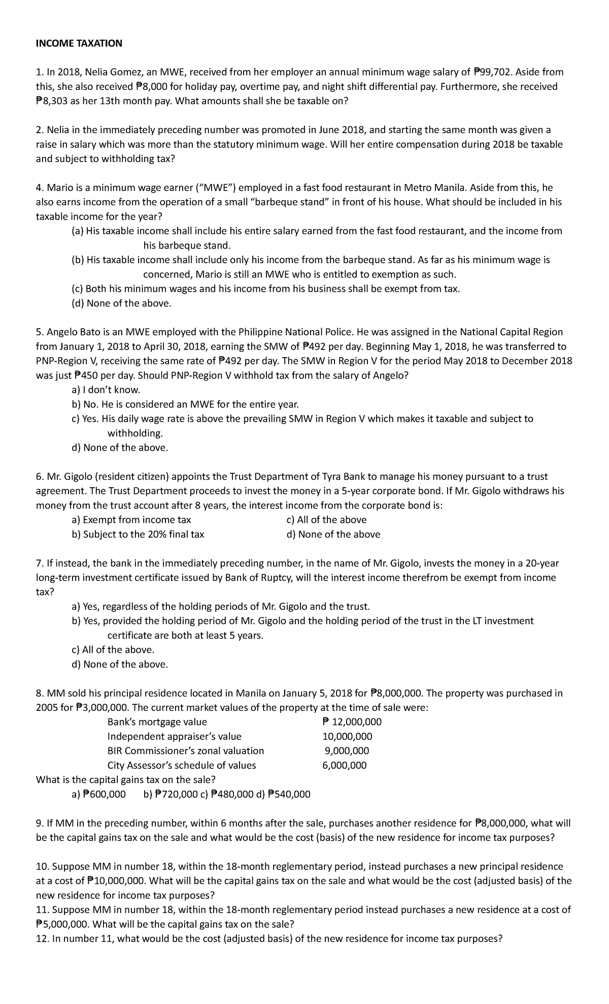 Income- Taxation-a ND- Practice-2 - INCOME TAXATION In 2018, Nelia ...