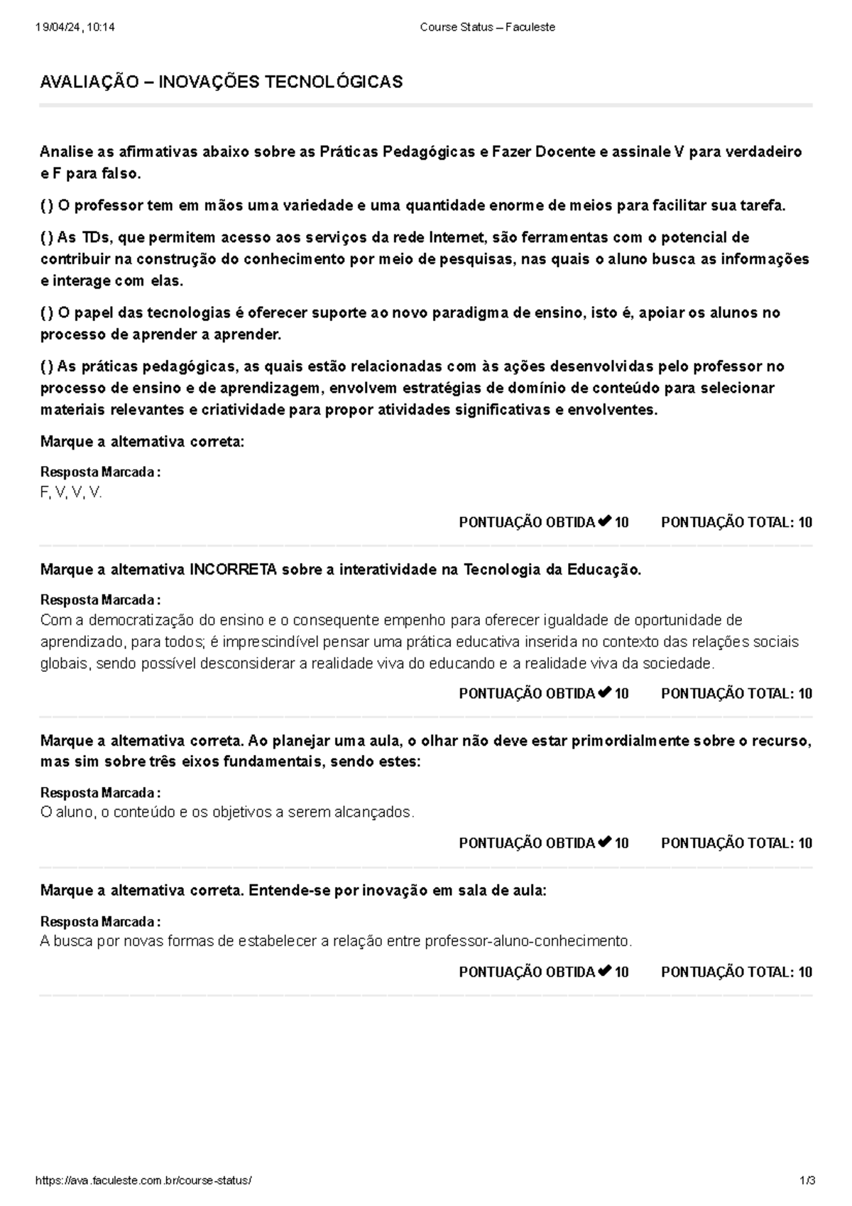 Inovações tecnologicas – Faculeste - AVALIAÇÃO – INOVAÇÕES TECNOLÓGICAS ...