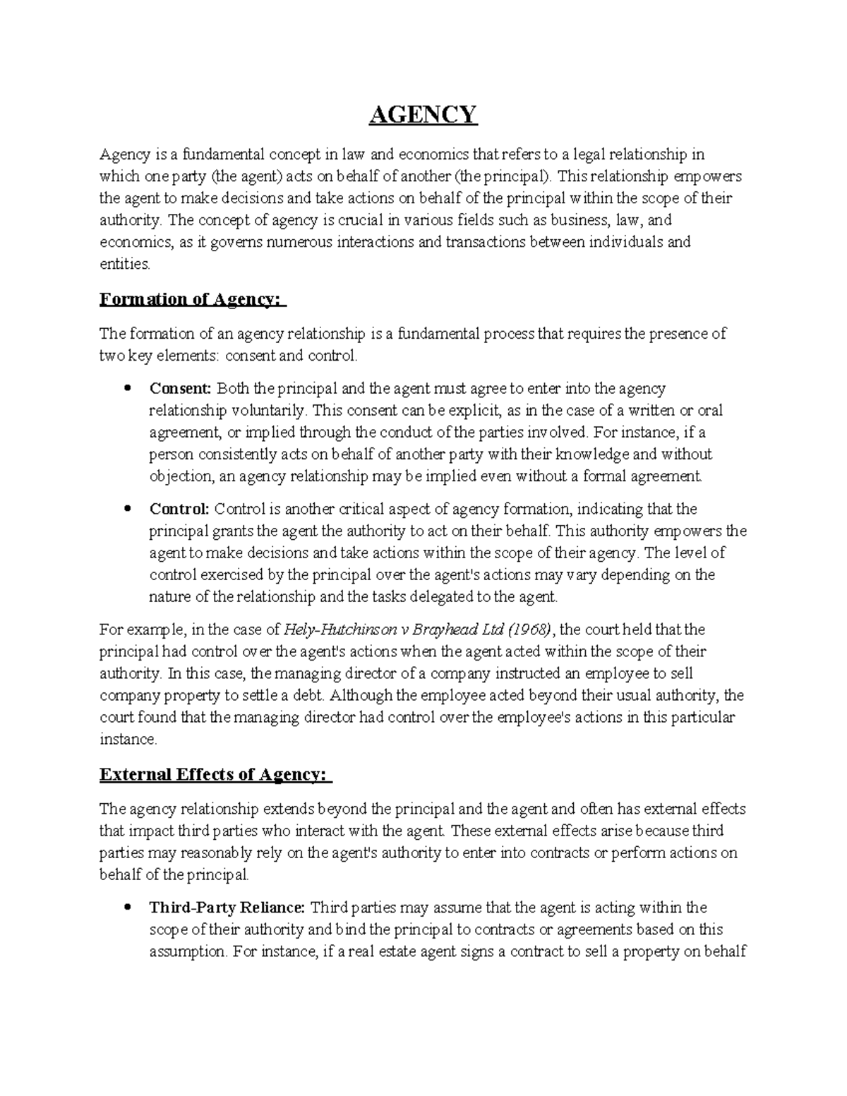 Essay -Agency - AGENCY Agency іѕ a fundamental concept іn law and ...