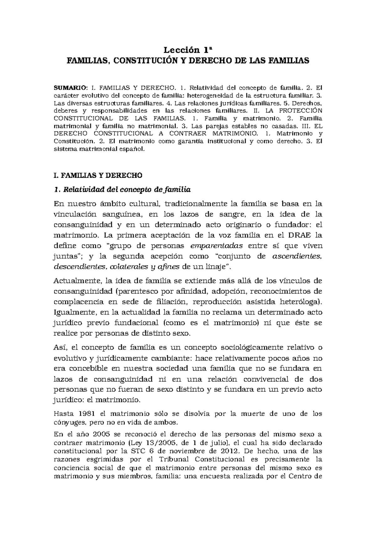 Lección 1ª Familias, Constitución Y Derecho DE Familias - Lección 1ª ...
