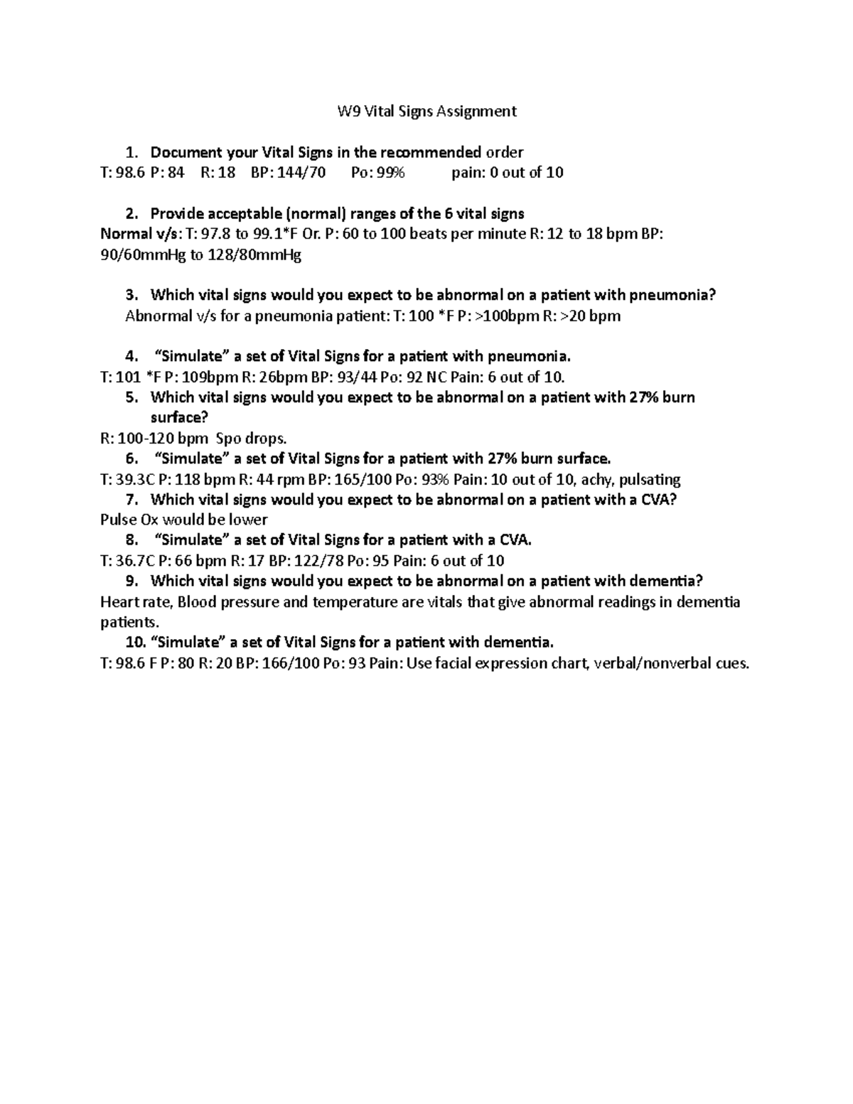 W9 Vital Signs Assignment - W9 Vital Signs Assignment Document your ...