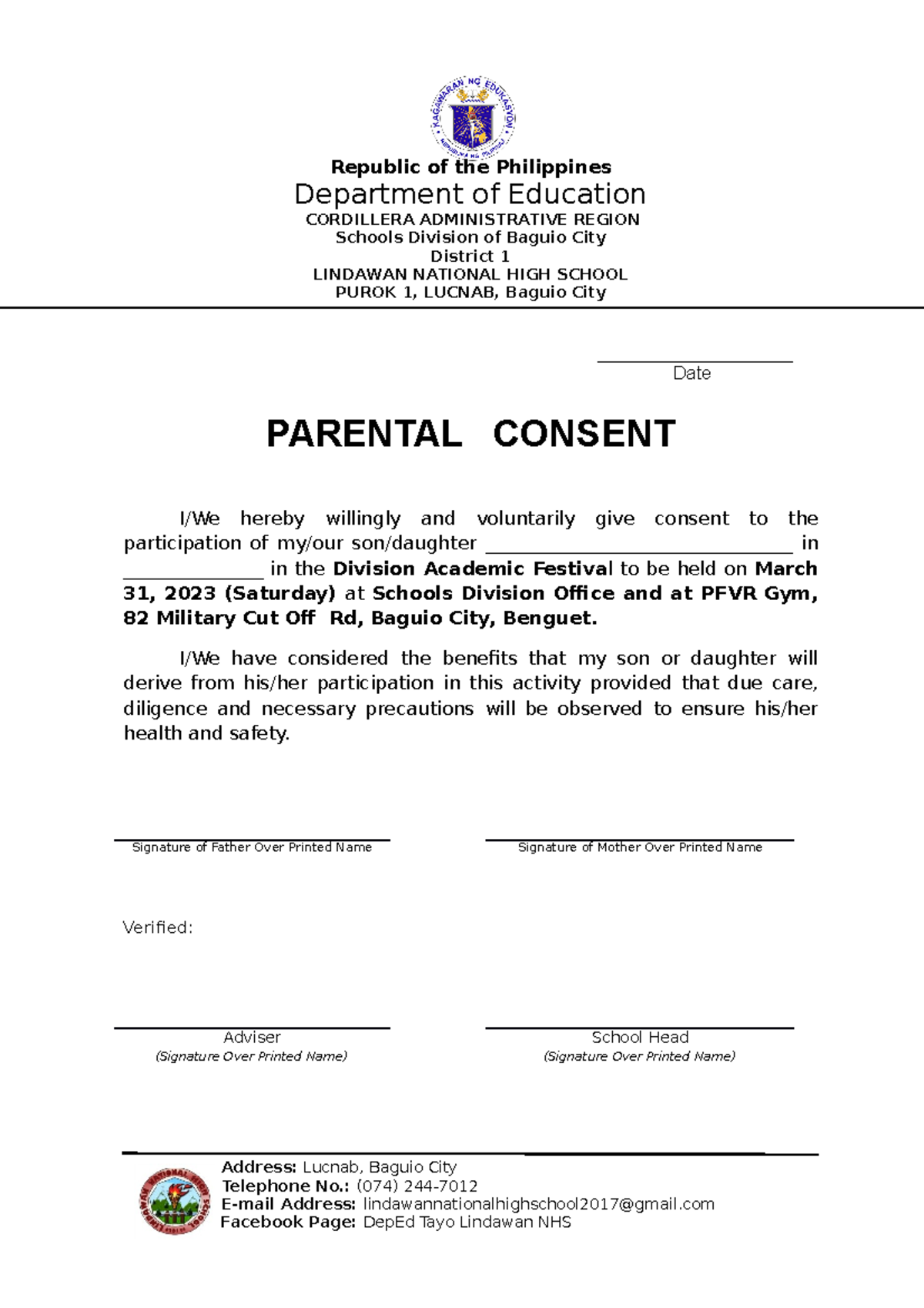 Parent- Consent - Republic of the Philippines Department of Education ...