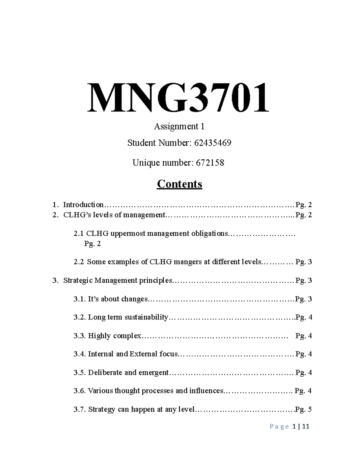 Ass1 - Summary - Contents - MNG - Assignment - Student Number: - Unique number: - Studocu