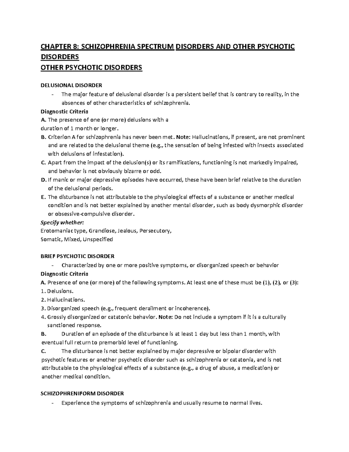 Chapter 8 Schizophrenia Spectrum Disorders AND Other Psychotic ...