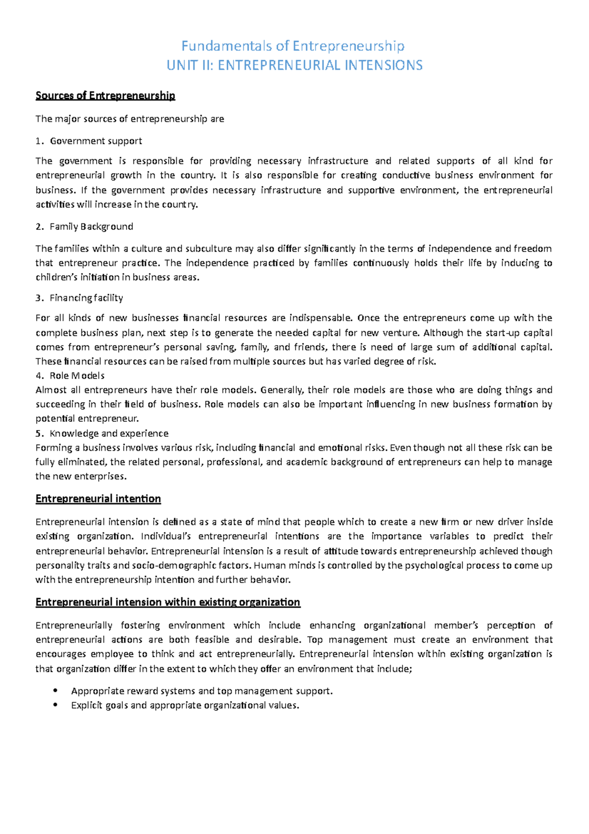 Unit-2 - Fundamentals of Entrepreneurship UNIT II: ENTREPRENEURIAL ...