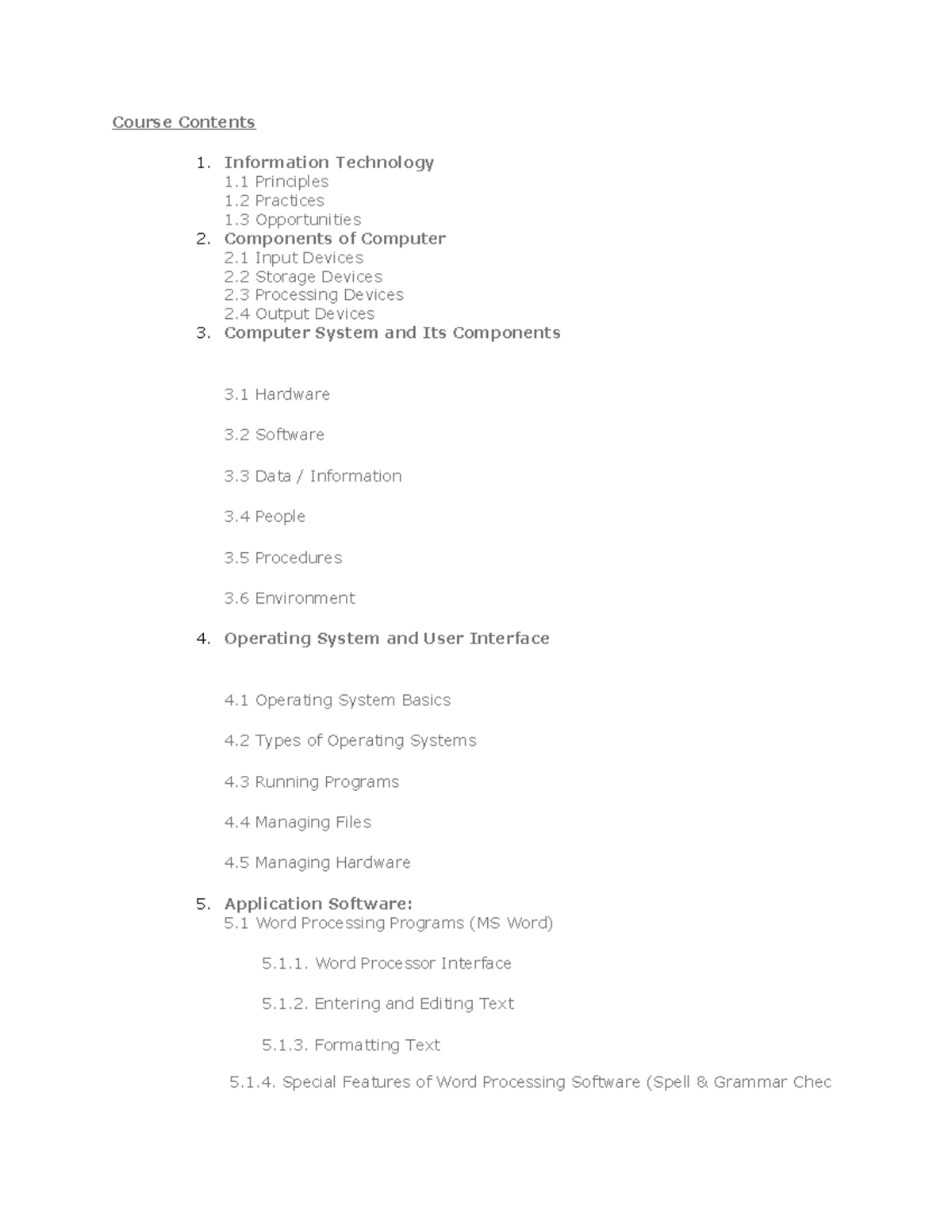 Computer applications in buisness - Course Contents 1. Information ...