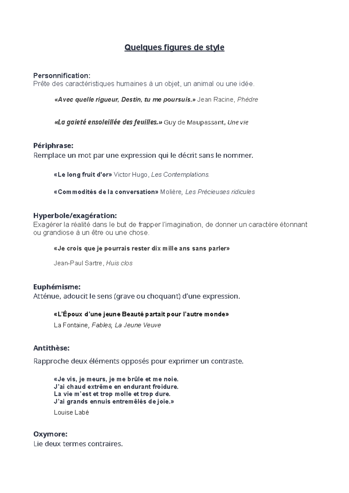Quelques figures de style - Quelques figures de style Personnification ...