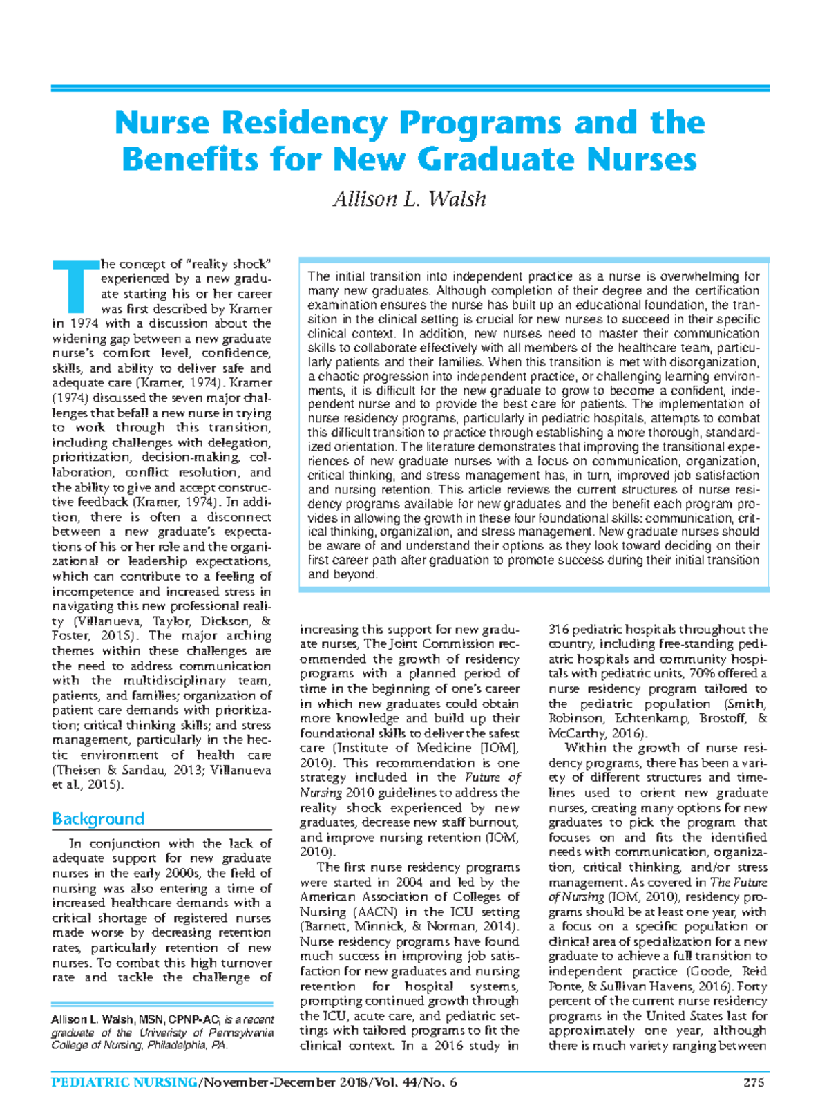 Walsh, Nurse residency programs and the benefits for new graduate ...