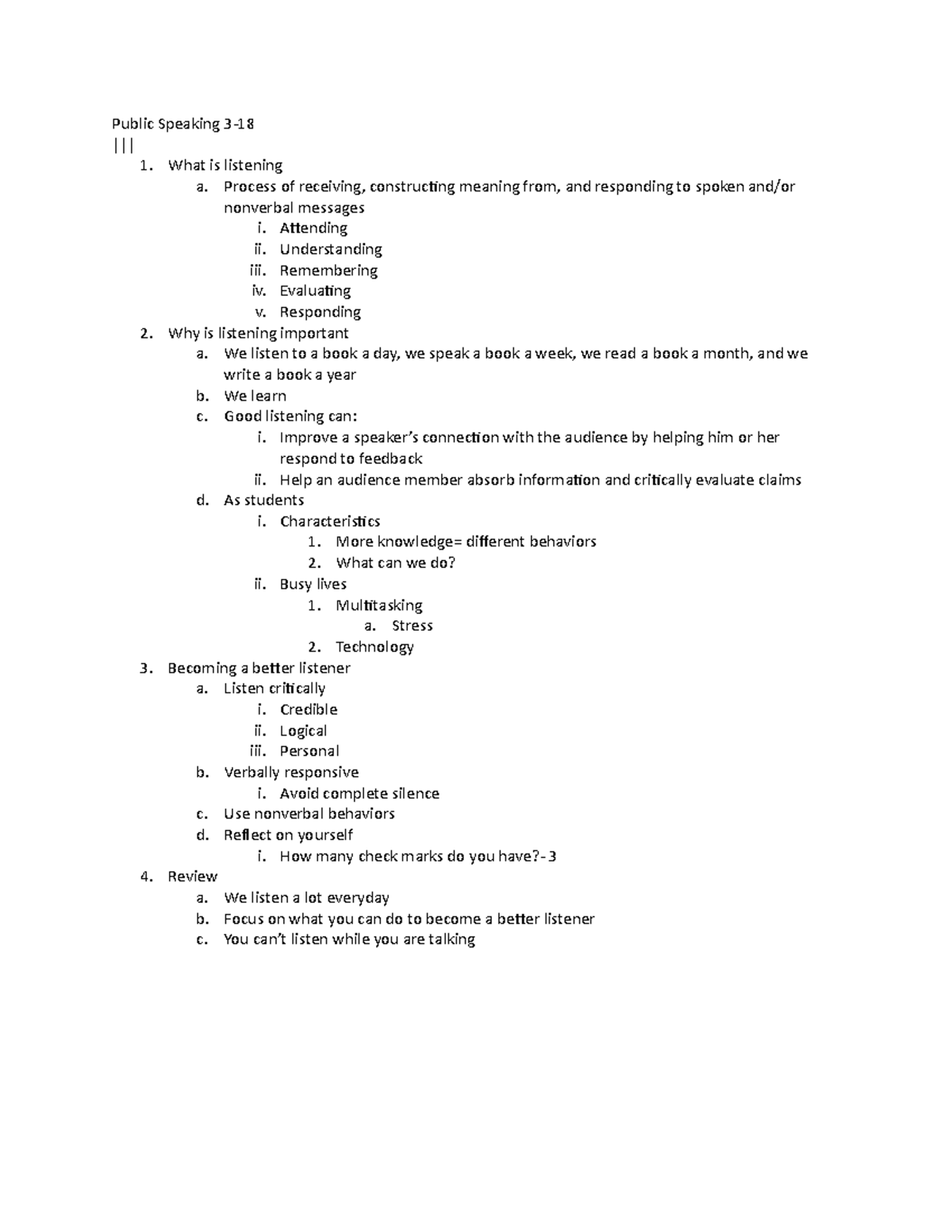 Public Speaking 3-18 - Public Speaking 3-18 ||| 1. What is listening a ...