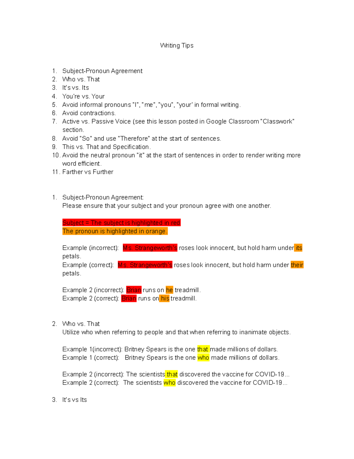 Writing Tips for advance English writing - Writing Tips Subject-Pronoun ...