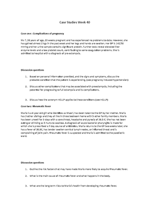 Case Study Scenarios- pathophysiology - Case Study Week 4: Diarrhoea ...