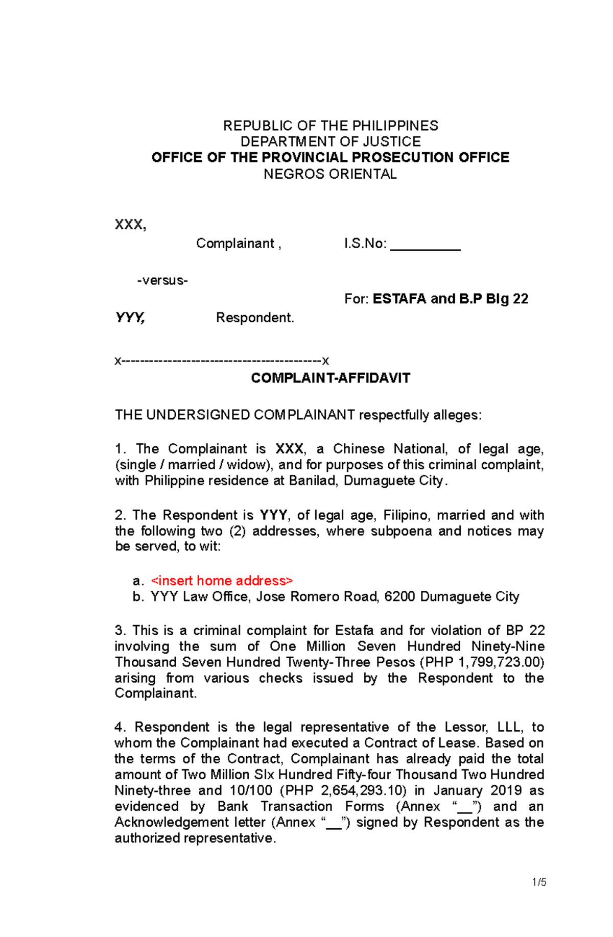 COmplaint what do you want me to put huhu - REPUBLIC OF THE PHILIPPINES ...