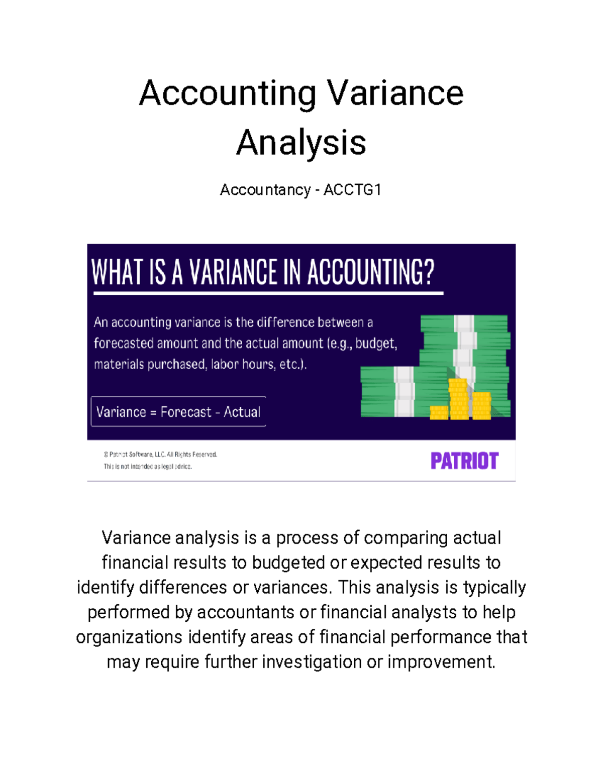 Accountancy ACCTG1 Lesson 3 Accounting Variance Analysis Module 3 ...
