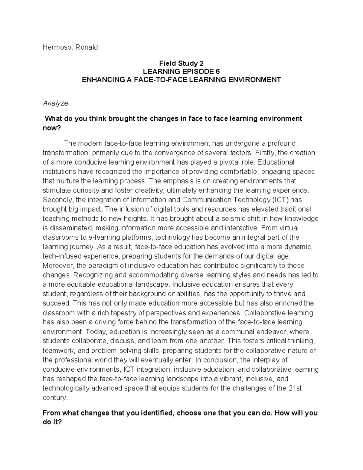 Field Study 2 Ep. 6 - Hermoso, Ronald Field Study 2 LEARNING EPISODE 6 ...