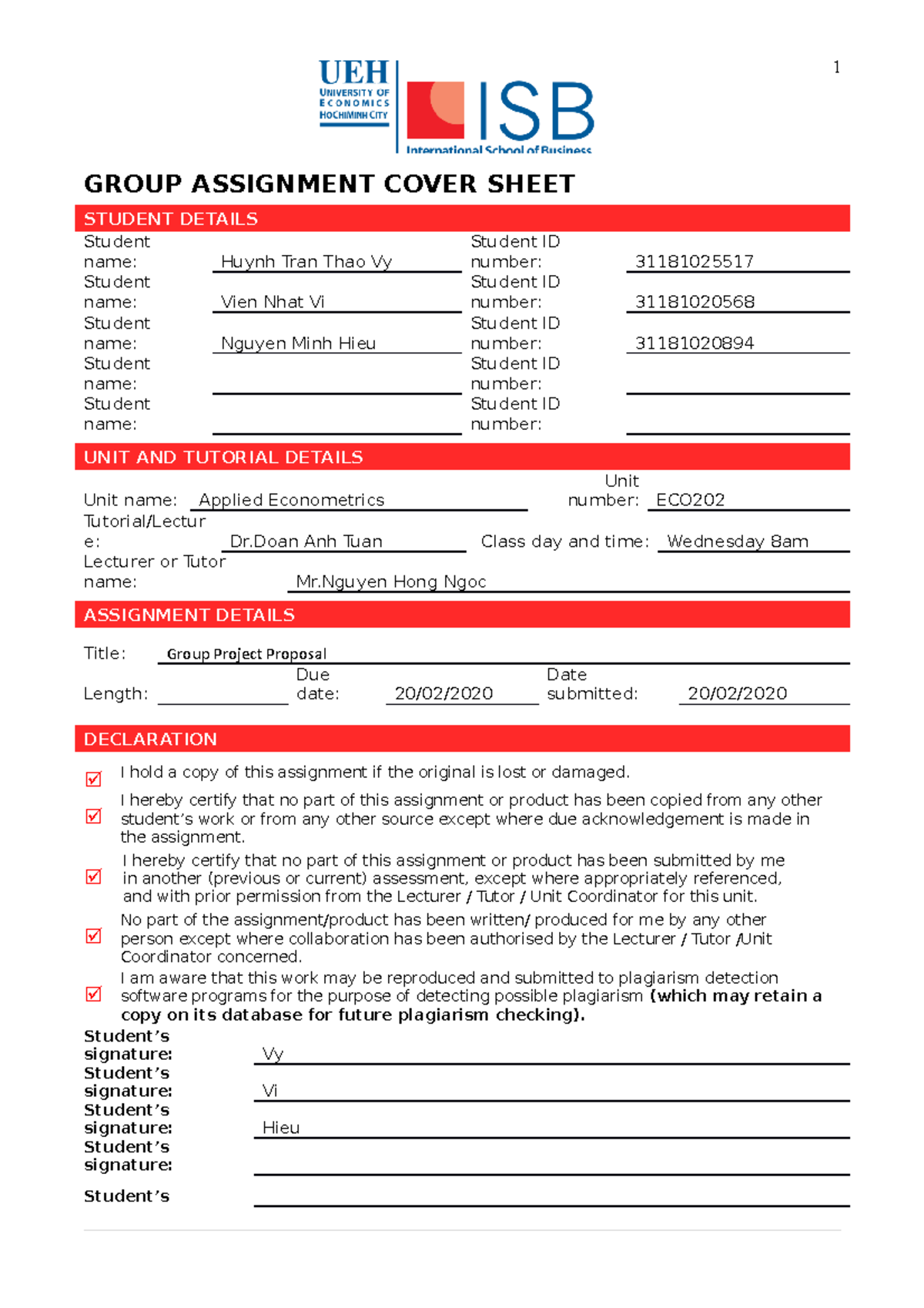 Report about bank account and ecommetric - GROUP ASSIGNMENT COVER SHEET ...
