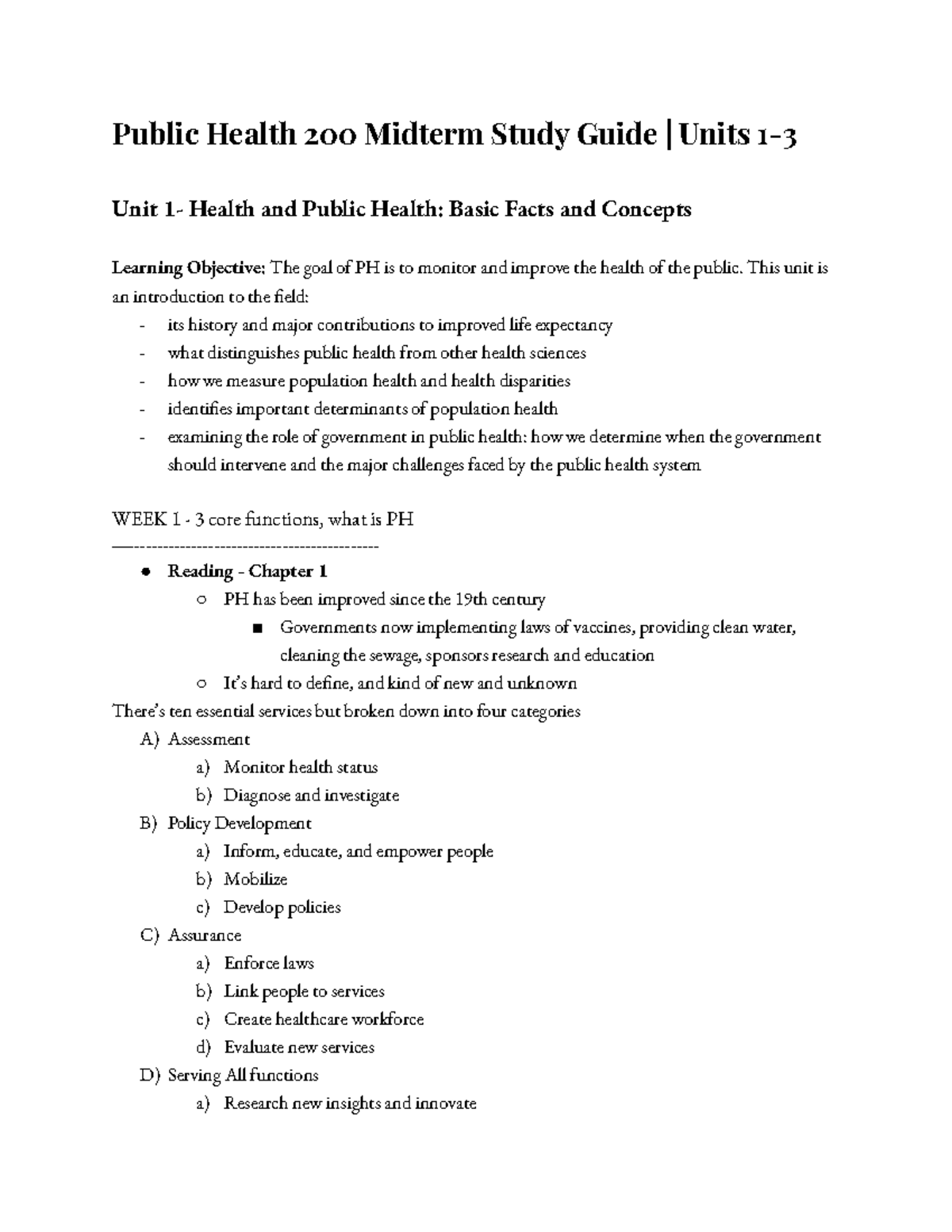 Midterm PUBH Study Guide - Public Health 200 Midterm Study Guide ...