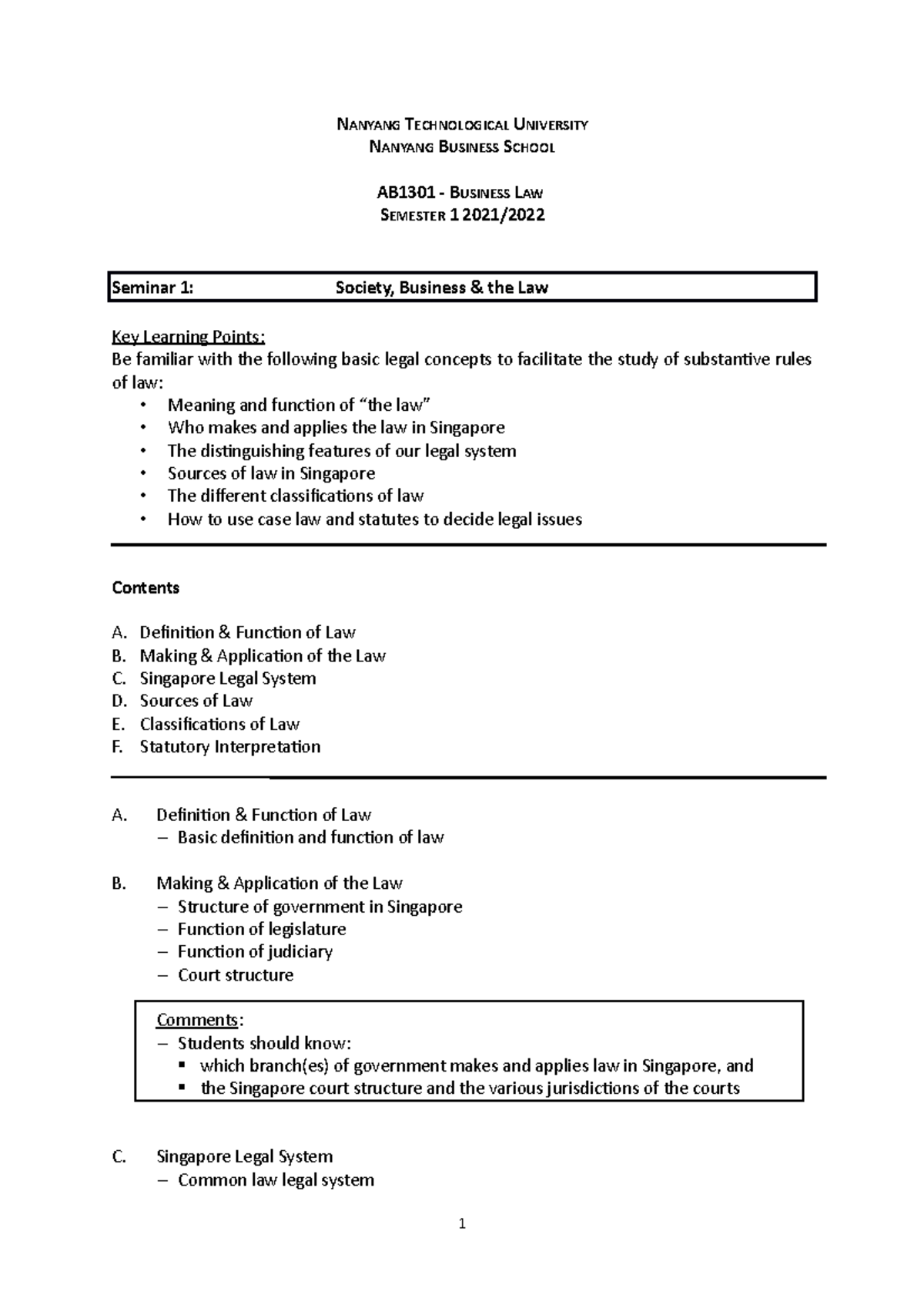 S1 Notes for seminar 1 with pointers required - NANYANG TECHNOLOGICAL ...