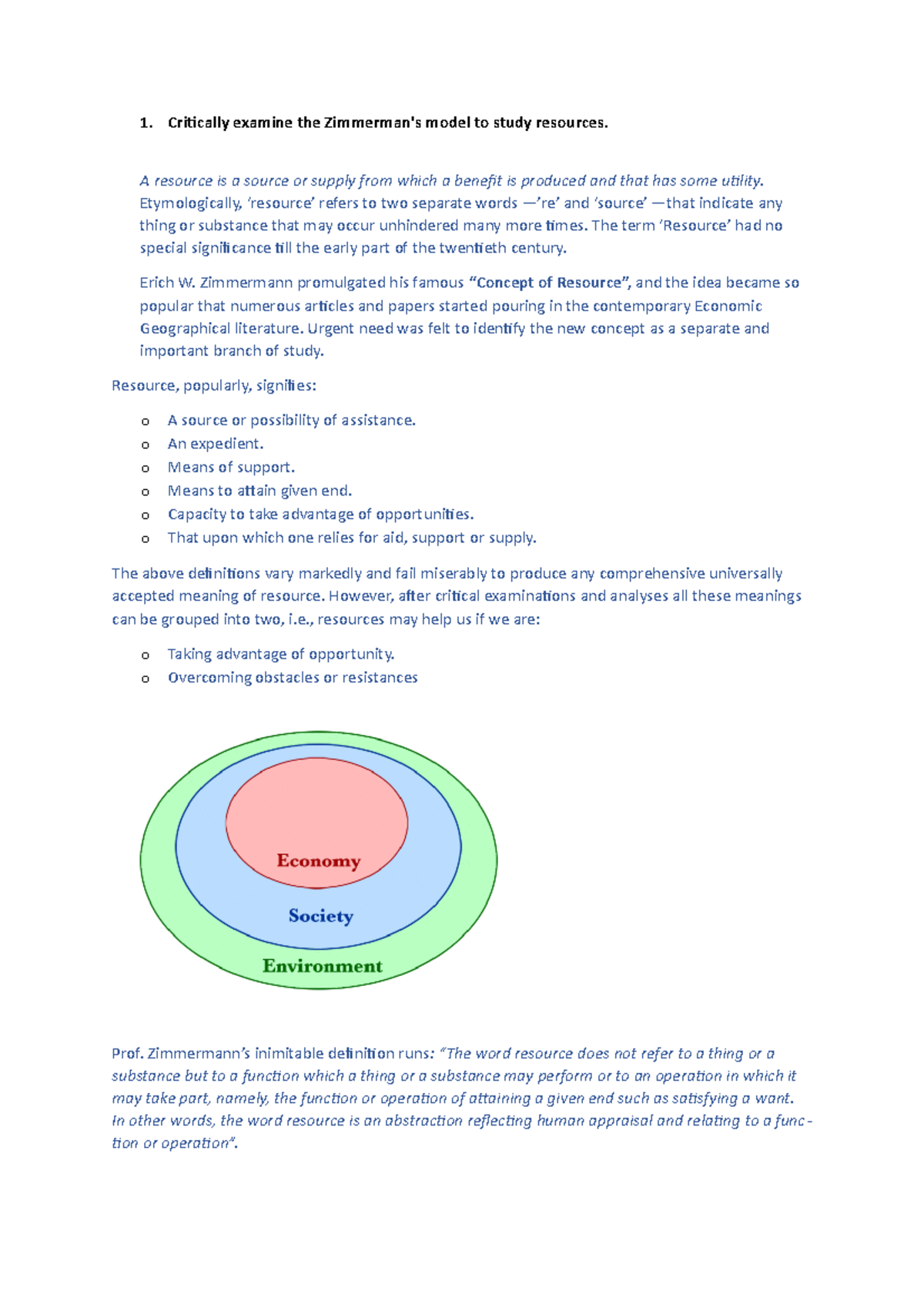 Critically examine the Zimmerman's model to study resources - 1 ...