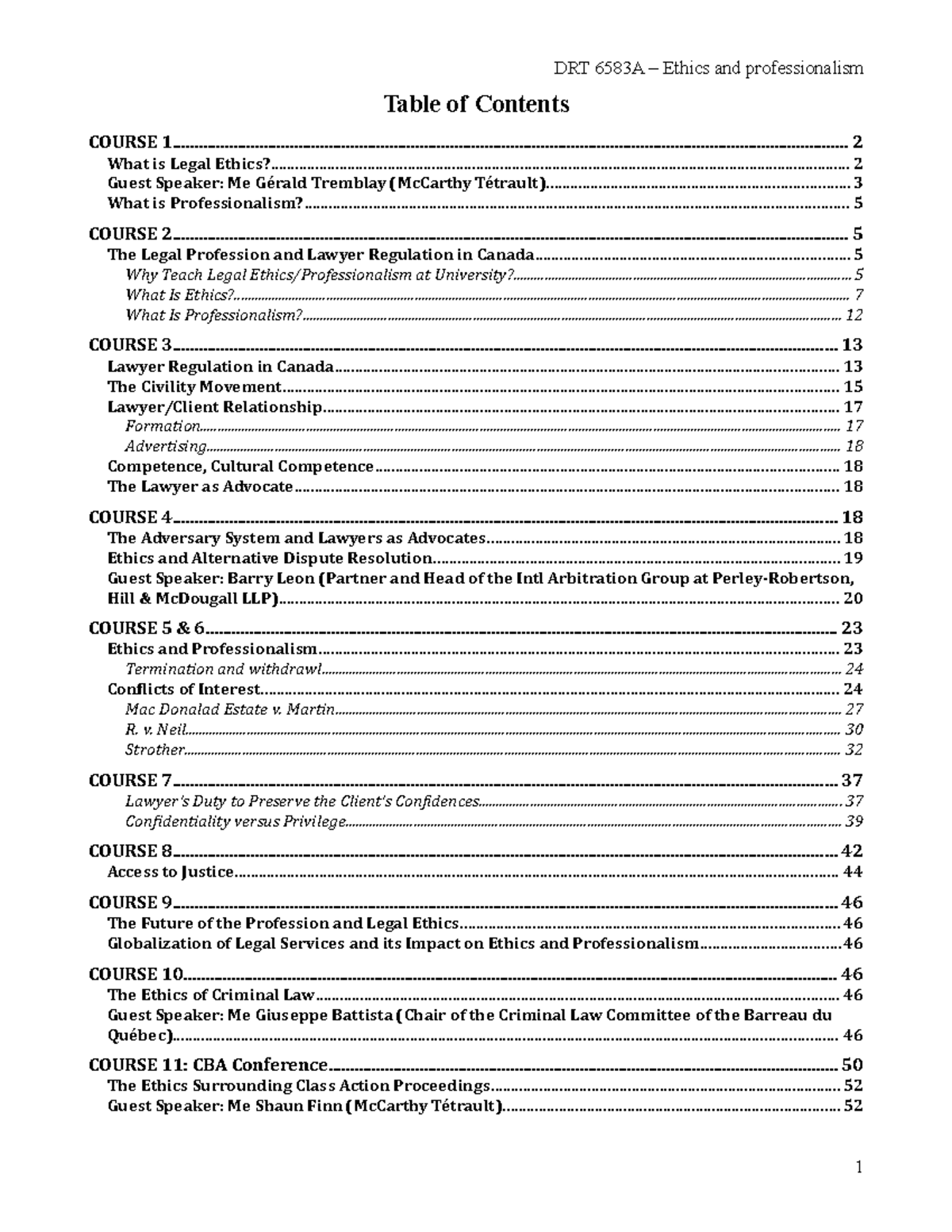 Ethics - Class Notes - Table of Contents COURSE - Studocu