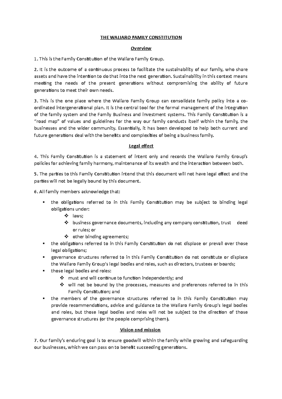 THE Waliaro Family Constitution - THE WALIARO FAMILY CONSTITUTION ...