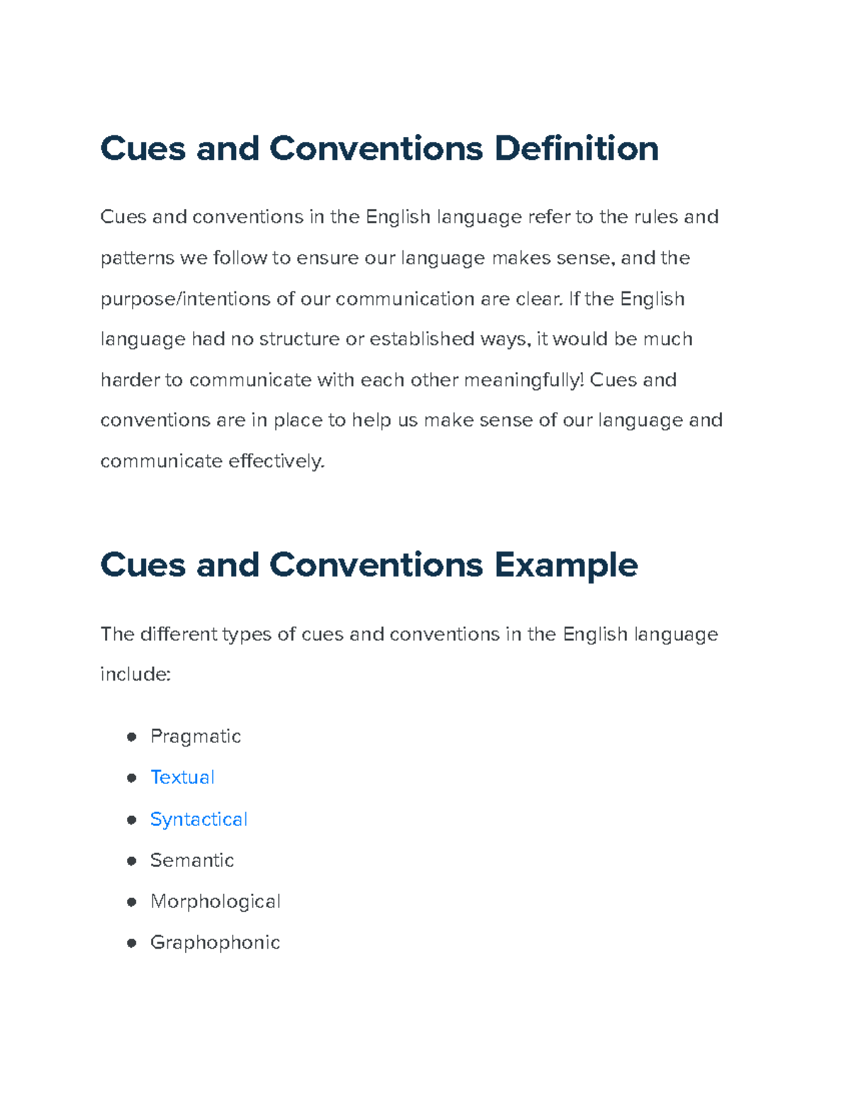 Cues and Conventions Definition - If the English language had no ...