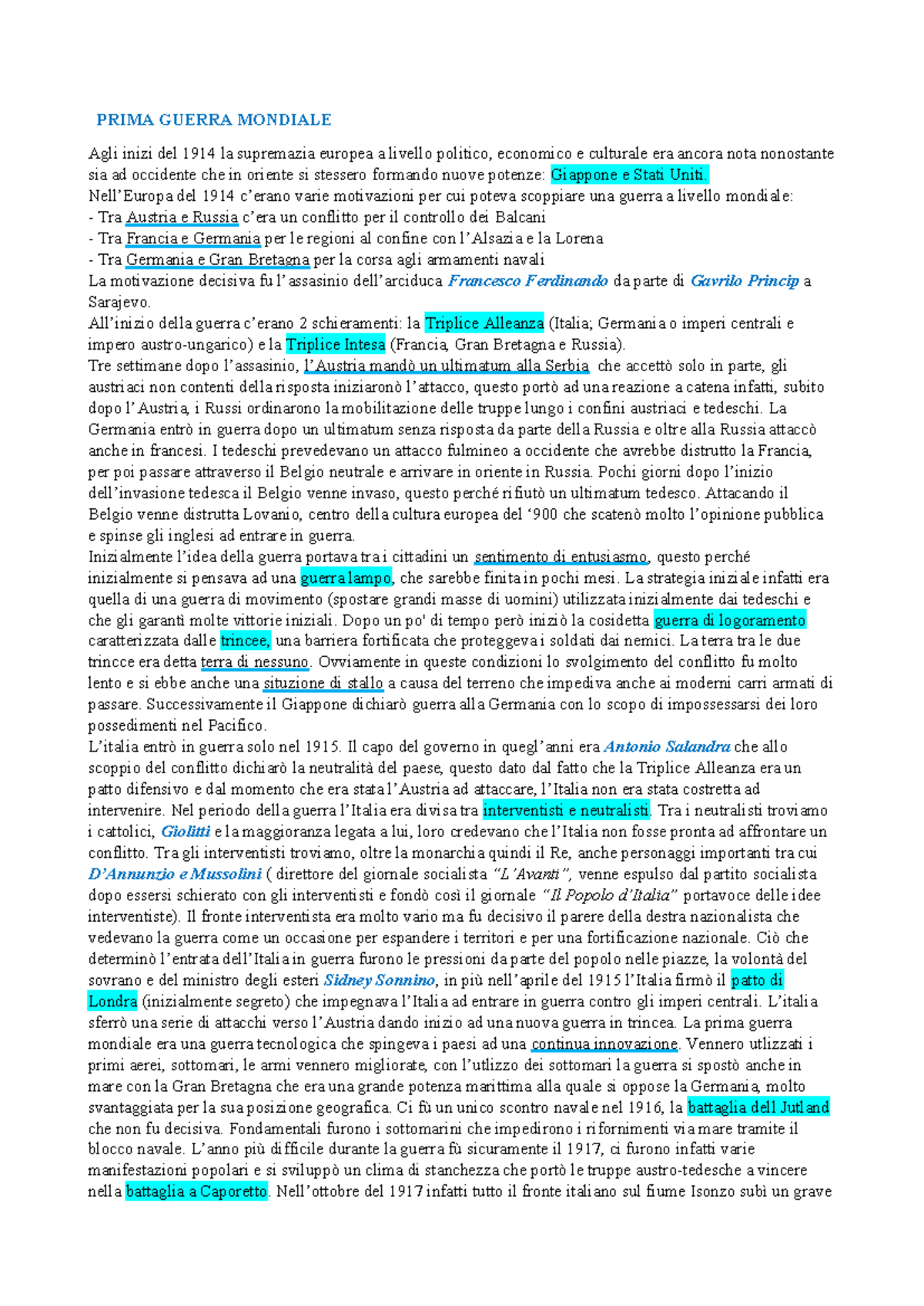Storia - PRIMA GUERRA MONDIALE Agli inizi del 1914 la supremazia ...