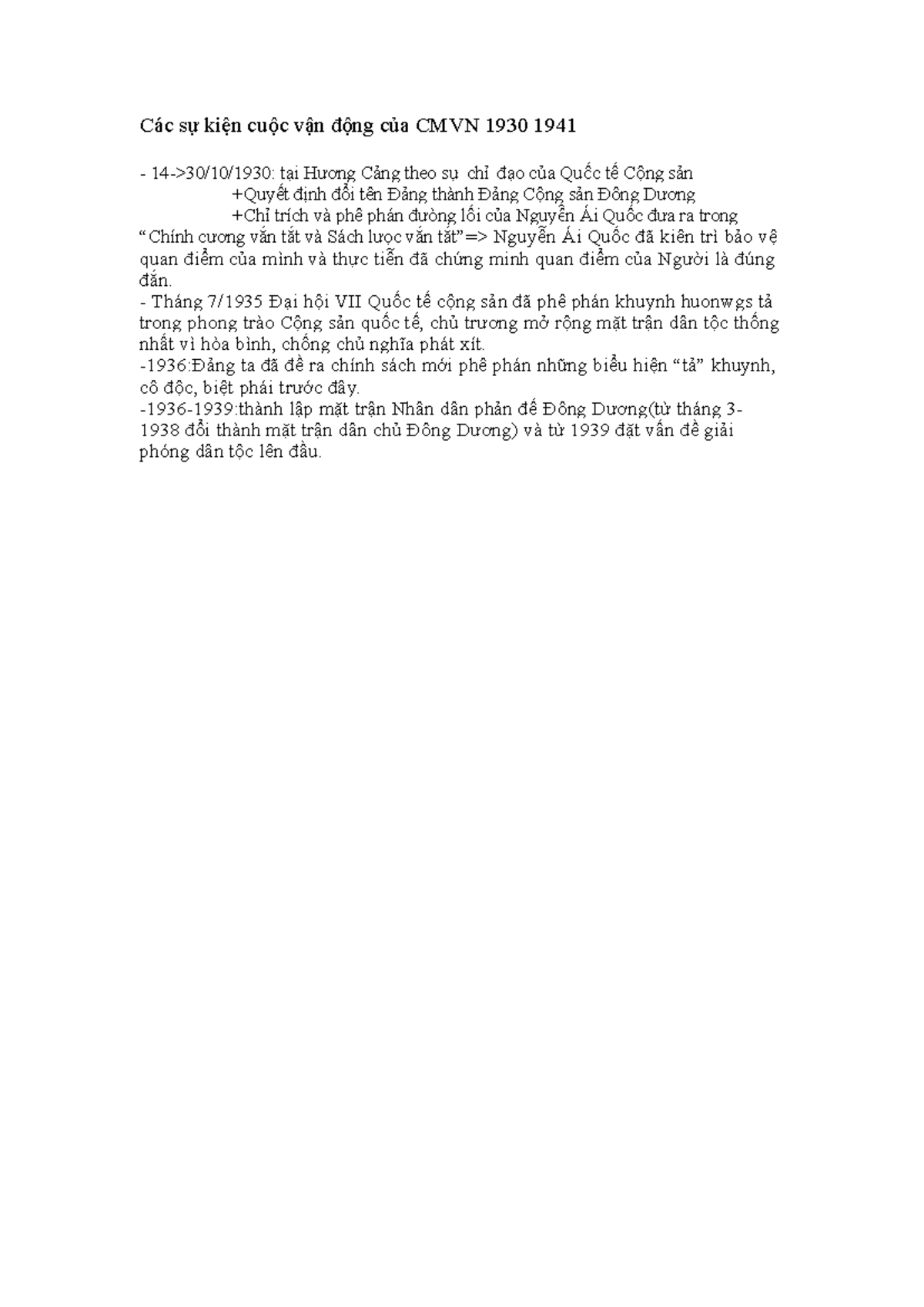 Các sự kiện cuộc vận động của CMVN 1930 1941 - Các sự kiện cuộc vận ...