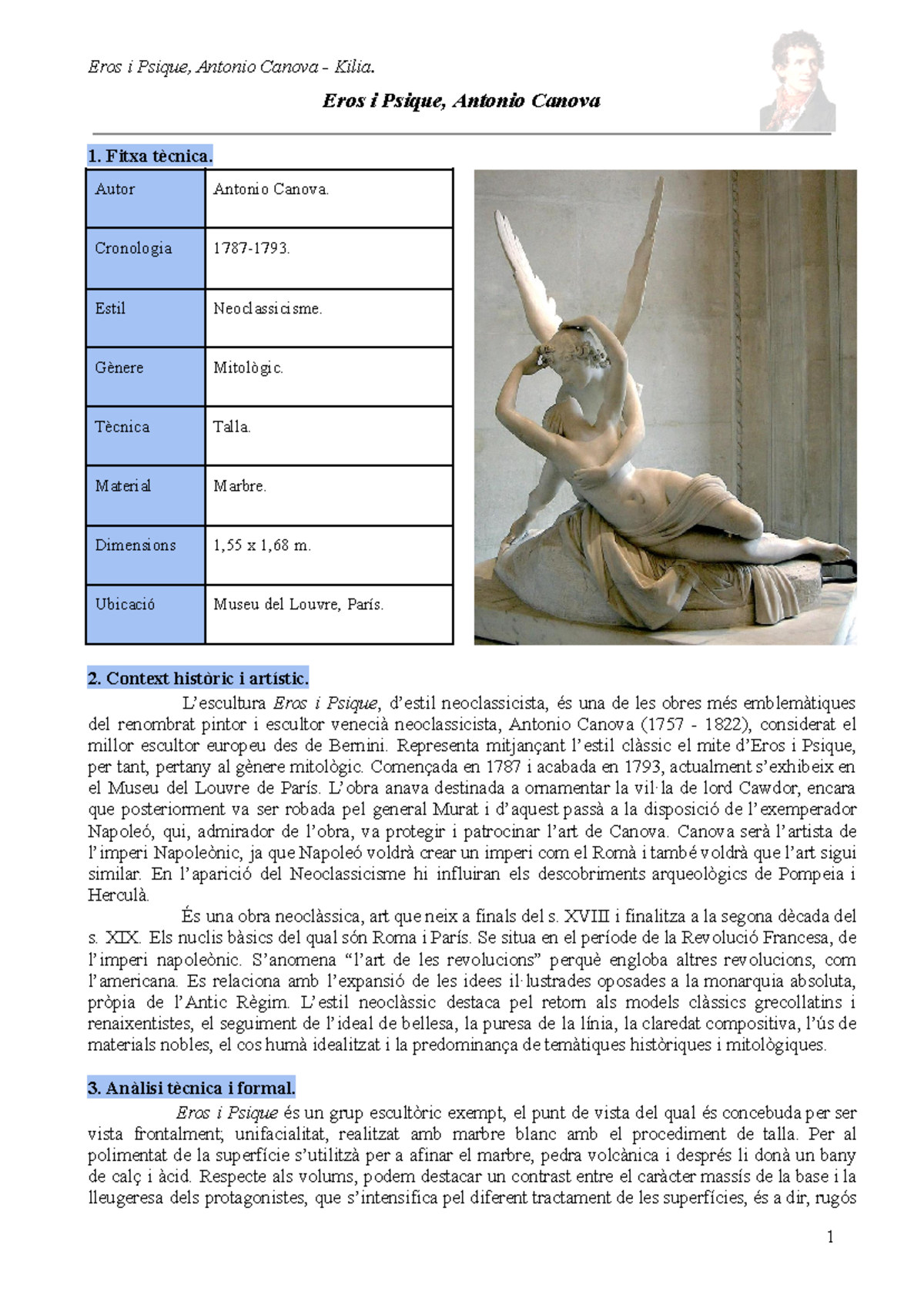 33. Eros i Psique, Antonio Canova - Eros i Psique, Antonio Canova 1. Fitxa tècnica. Autor ...