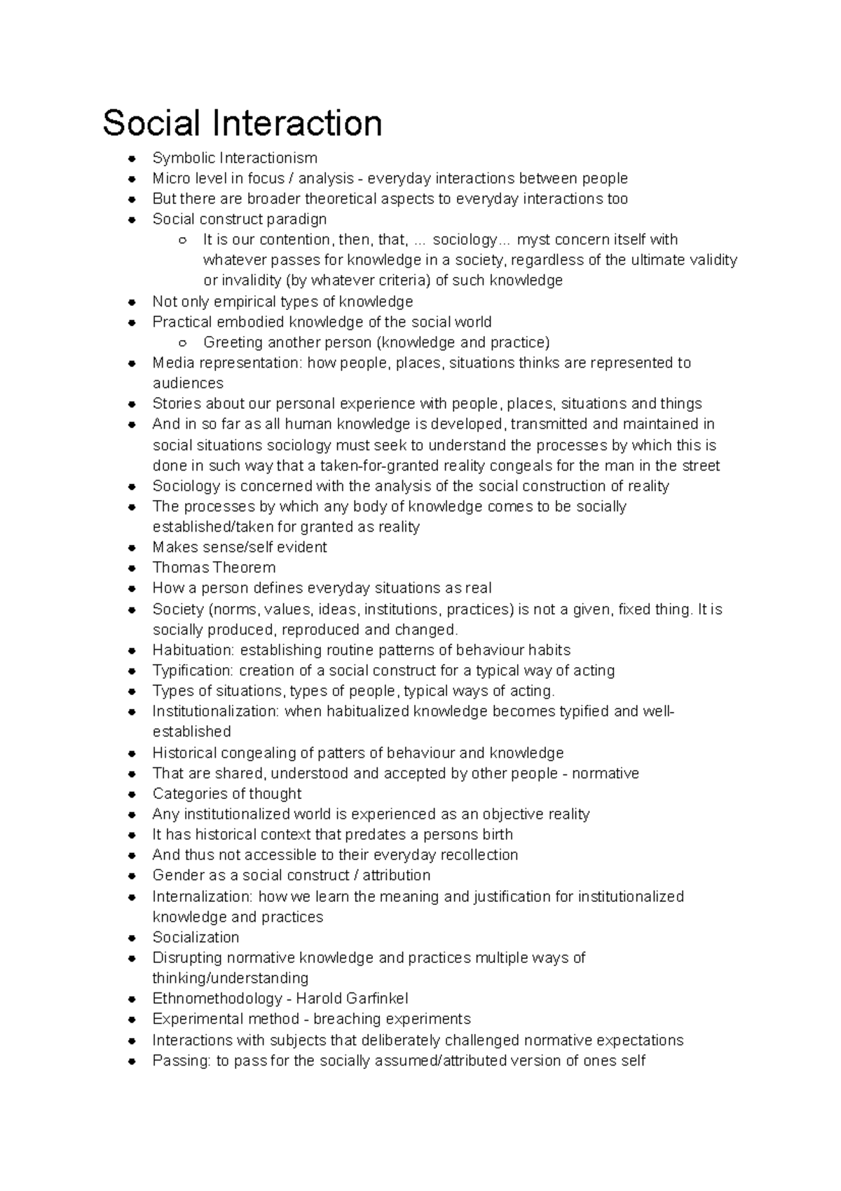 SOCI 1001 - Social Interaction - Social Interaction Symbolic ...