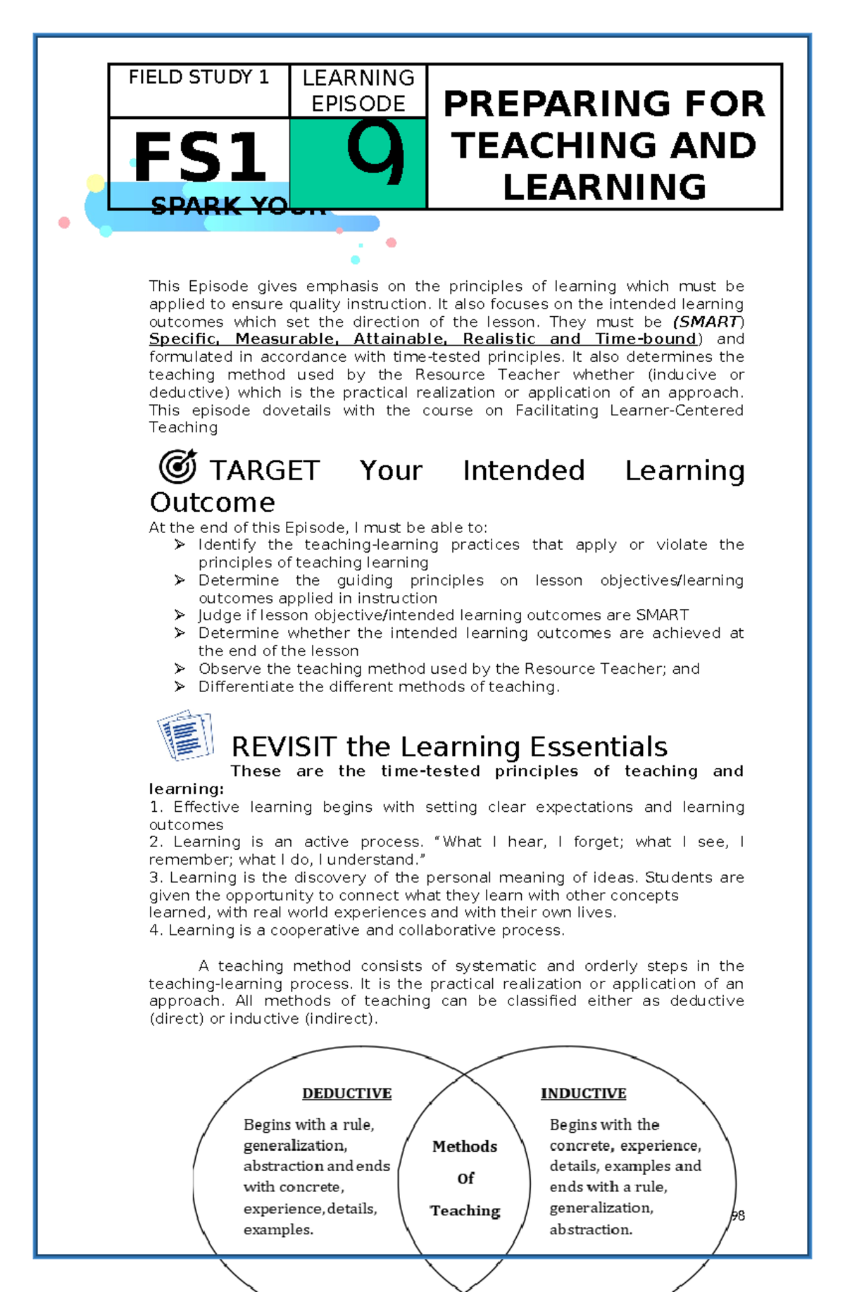 Learning Episode 9-12 - none - ####### This Episode gives emphasis on ...