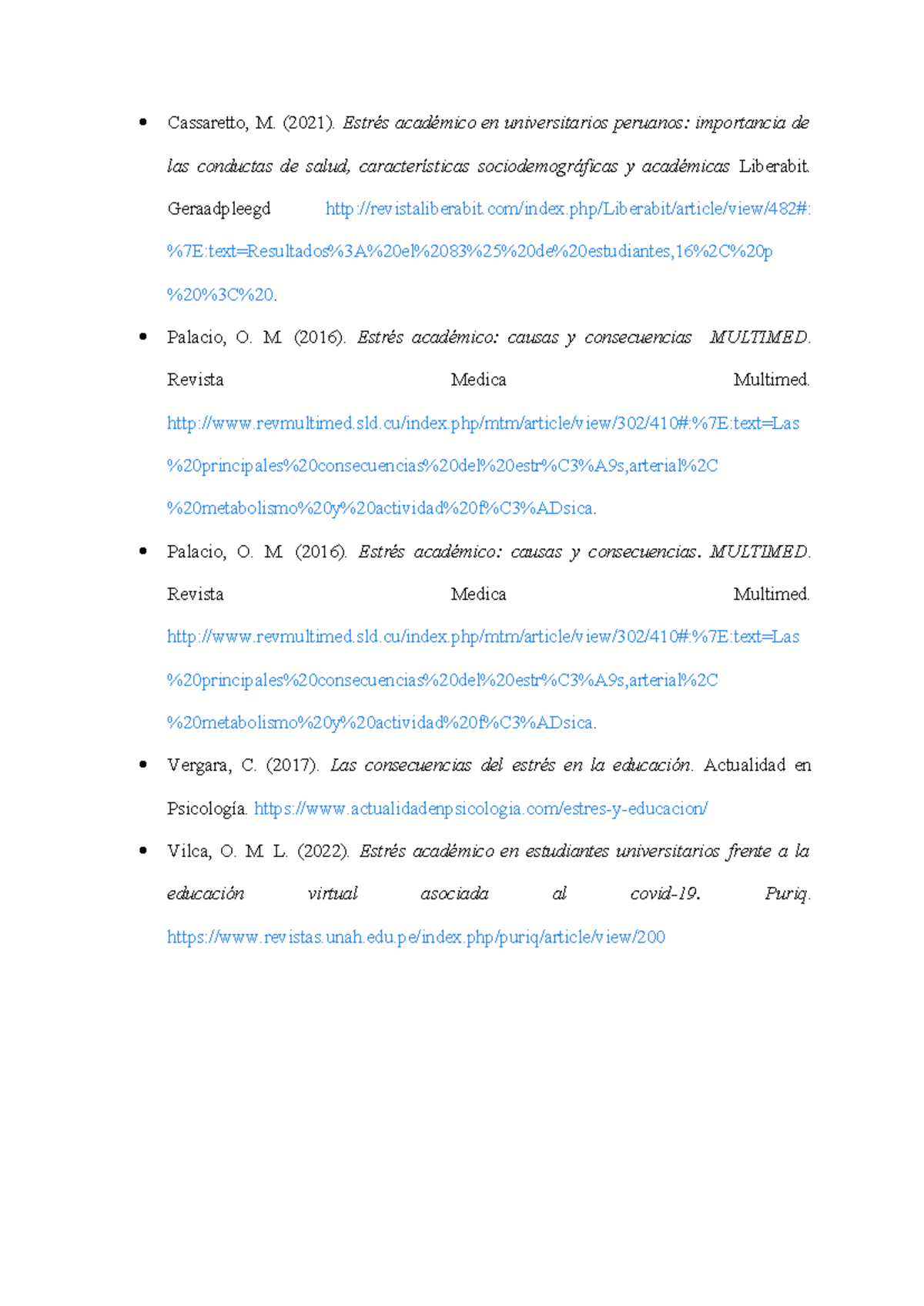 apa referencias - Cassaretto, M. (2021). Estrés académico en ...