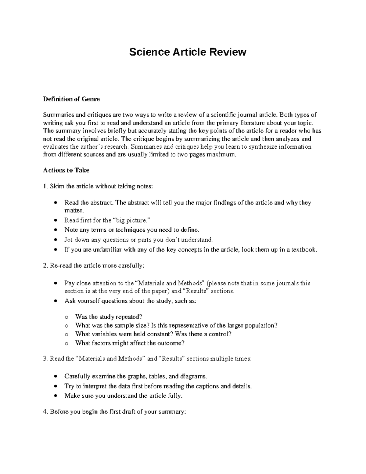 Science-article-review article review - Scientific Article Review ...