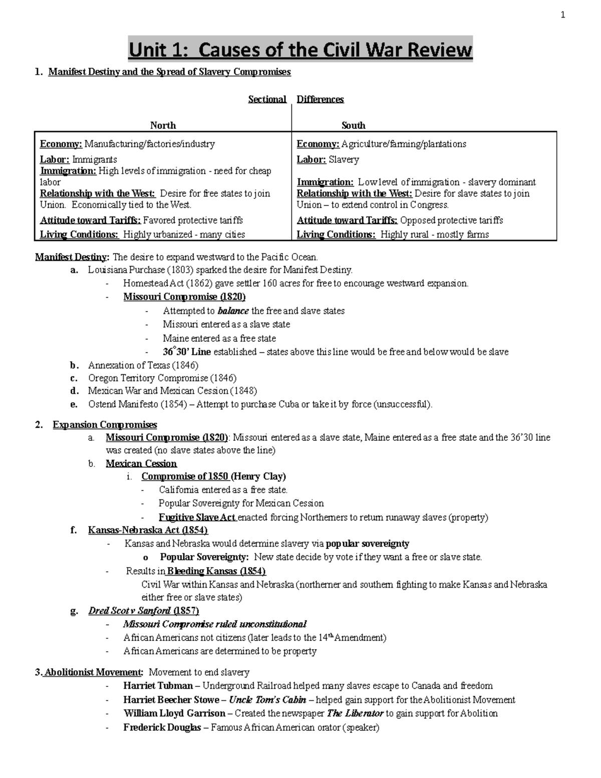 Review Packet On Civil War and Important Events in History - HIUS 2001 ...