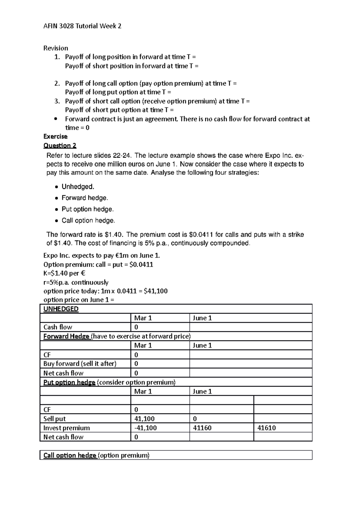 AFIN 3028 Tutorial 1 - AFIN 3028 Tutorial Week 2 Revision 1. Payoff of long position in forward ...