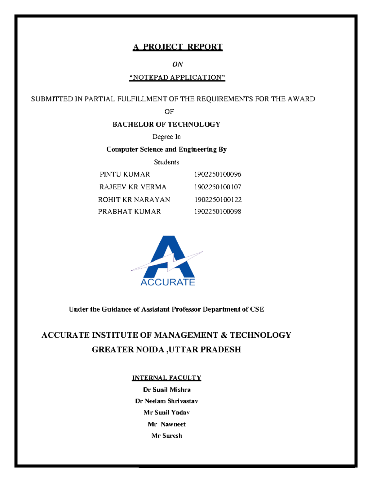 Report - good - A PROJECT REPORT ON “NOTEPAD APPLICATION” SUBMITTED IN ...
