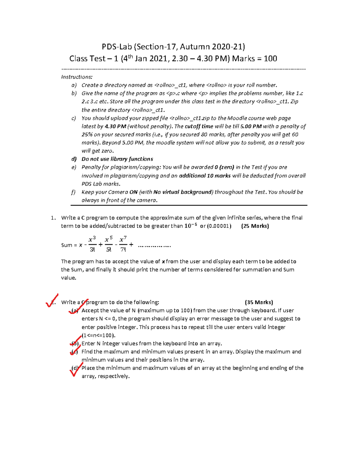 Practice Material 10 - PDS-Lab (Section-17, Autumn 2020-21) Class Test ...