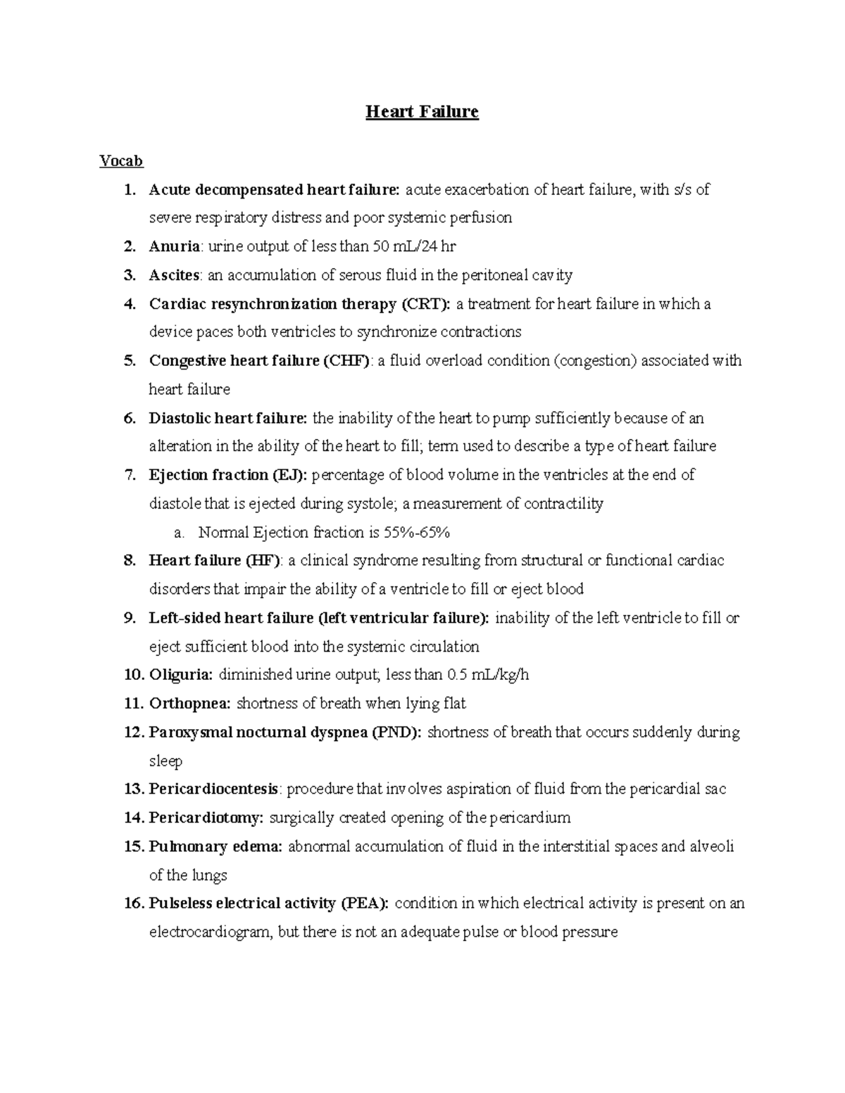 Week 12 Heart Failure - Med surg 1 notes for HF, outlines the book and ...