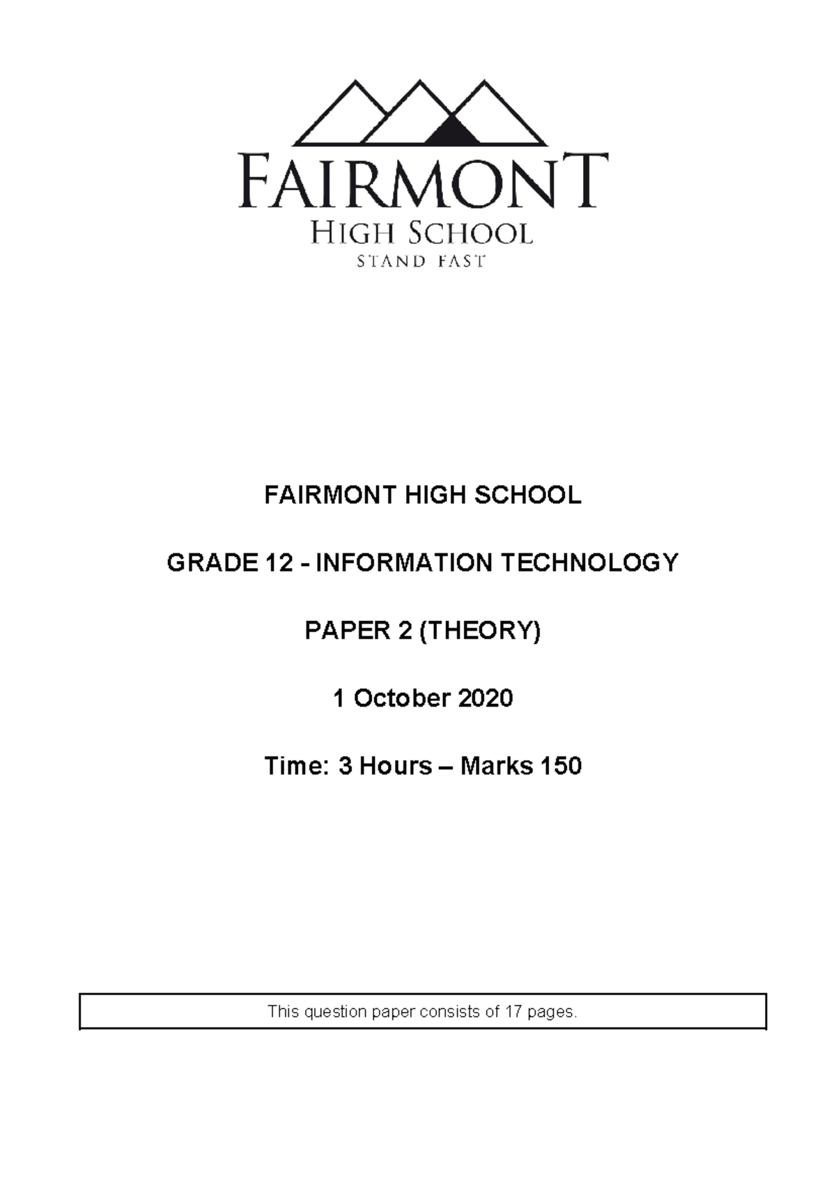Gr 12 Theory Sep 2020 - FAIRMONT HIGH SCHOOL GRADE 12 - INFORMATION ...