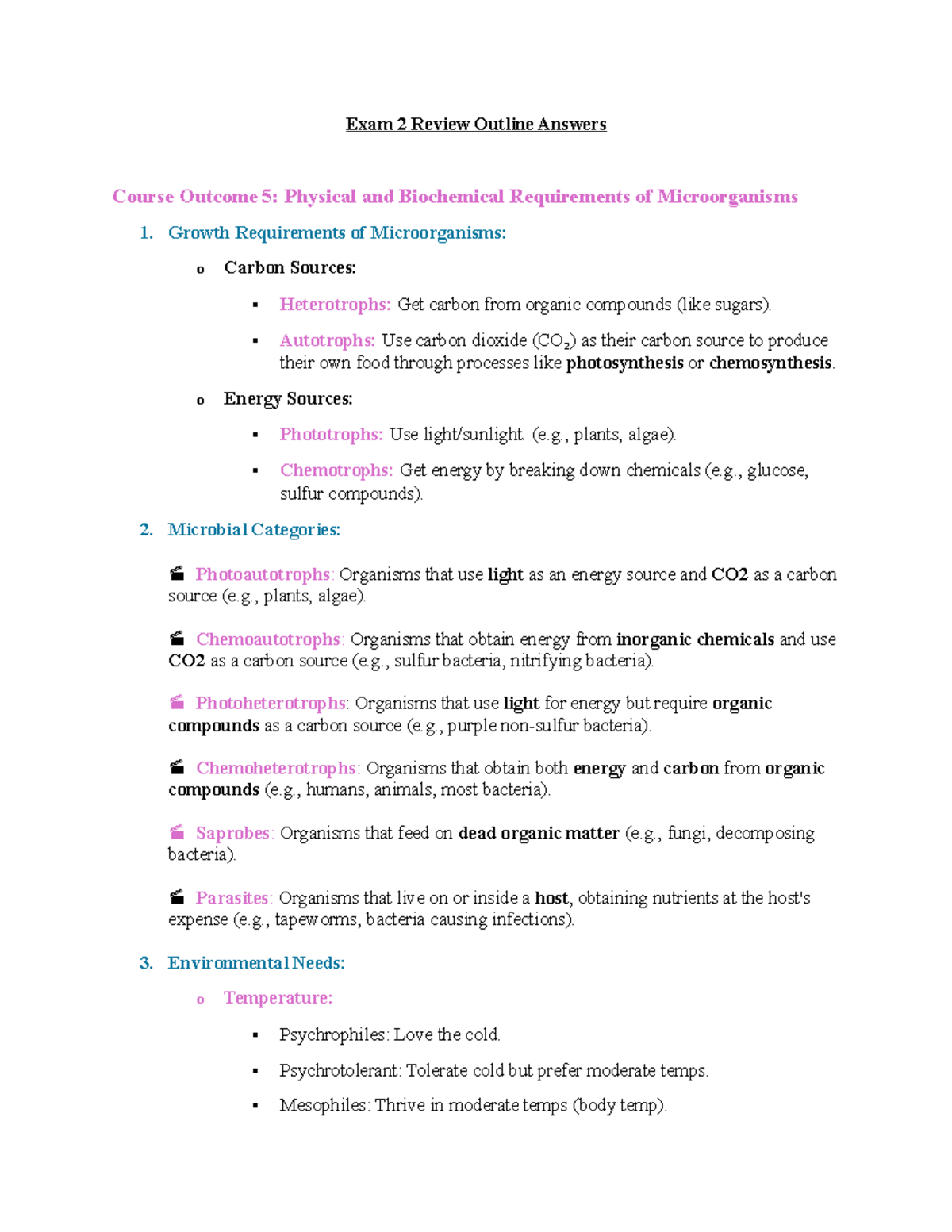 Exam 2 Review Outline answers - Exam 2 Review Outline Answers Course ...