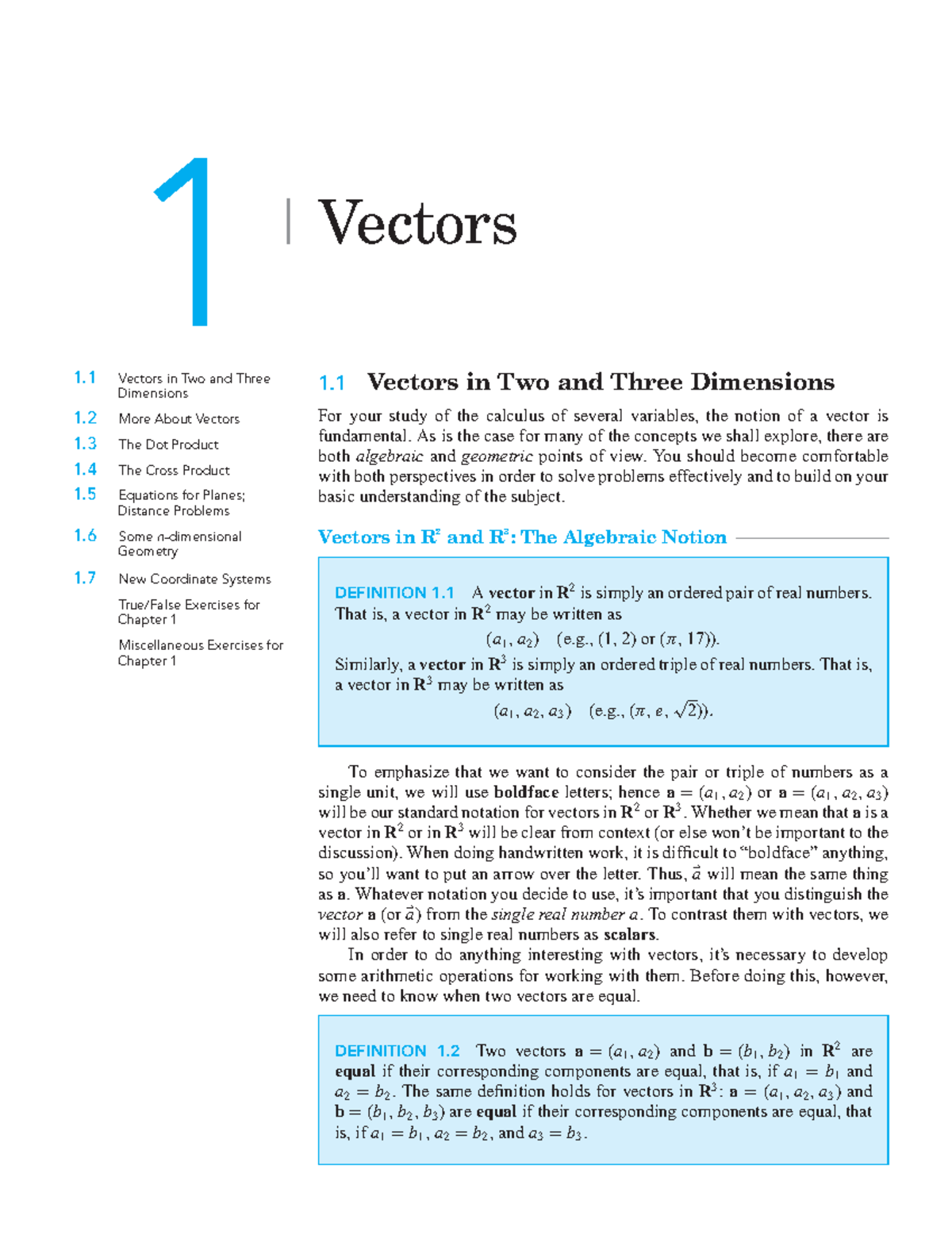 Vector calculus-Ch1 - 1 Vectors 1 Vectors in Two and Three Dimensions 1 ...