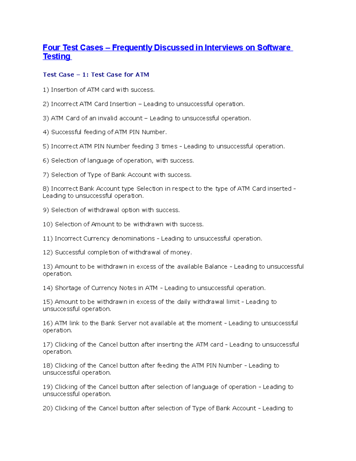 Software Testing Four Test Cases- Freequently asked in interview ...