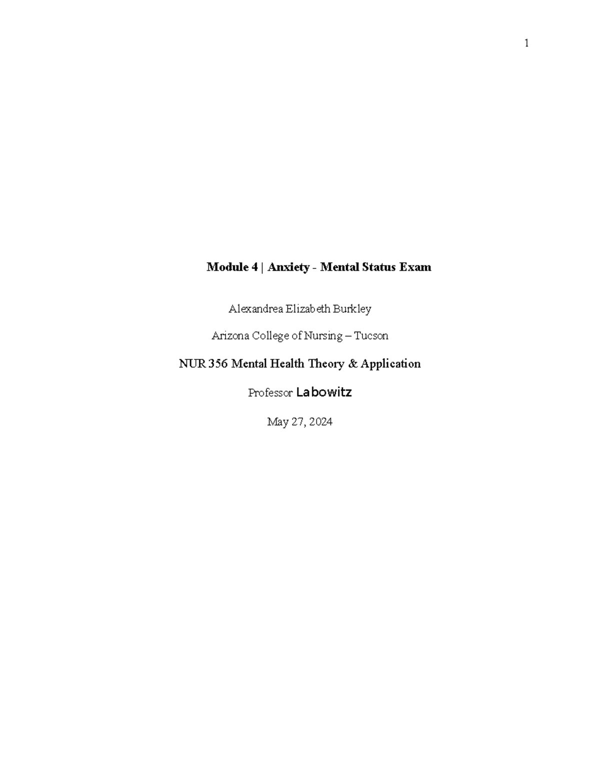 Module 4 Anxiety - Mental Status Exam - Module 4 | Anxiety - Mental ...