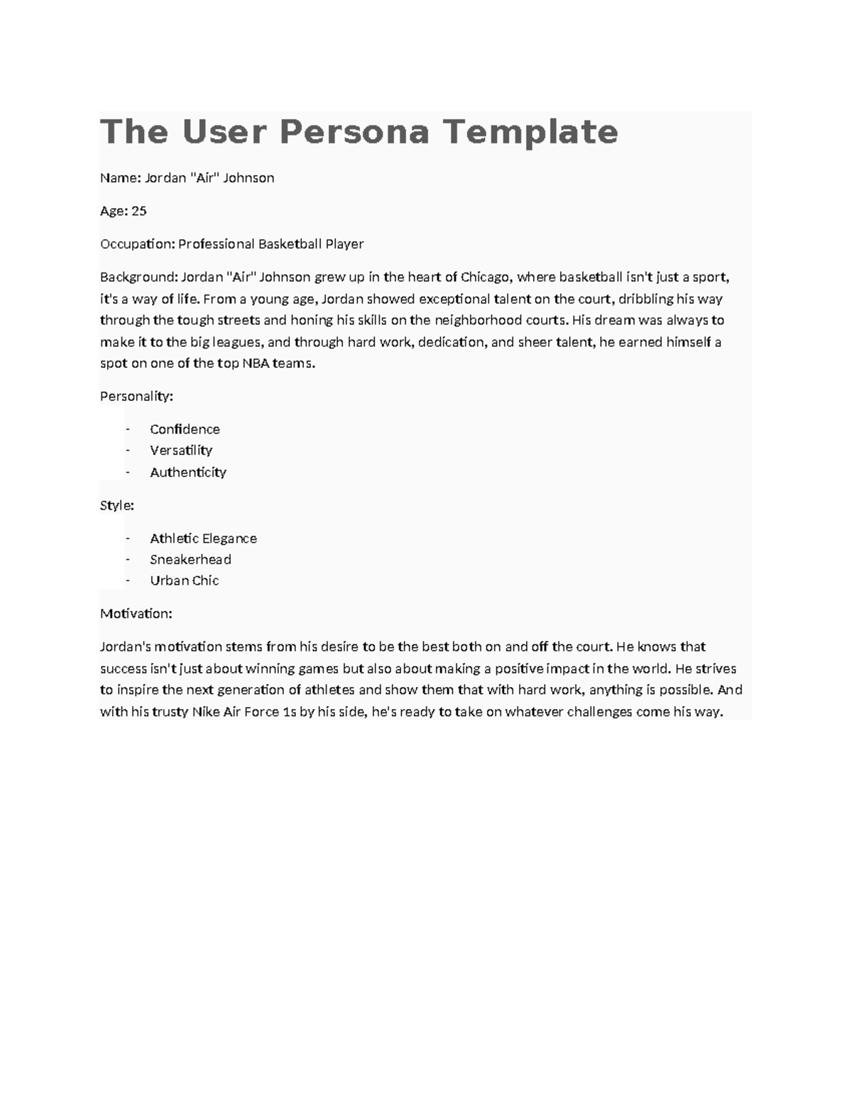 Persona Development Worksheet - The User Persona Template Name: Jordan ...
