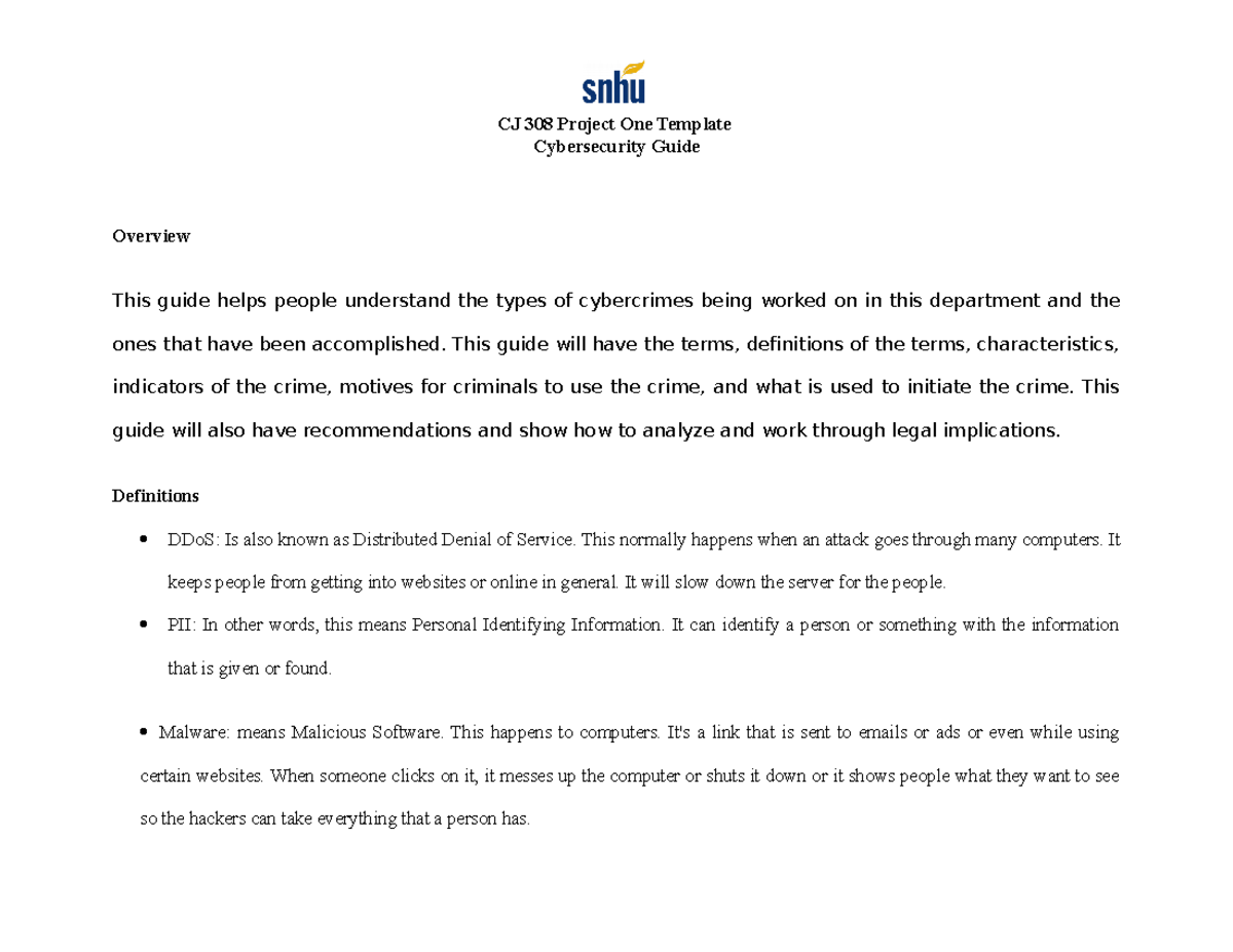 CJ 308 Project One Template - CJ 308 Project One Template Cybersecurity ...