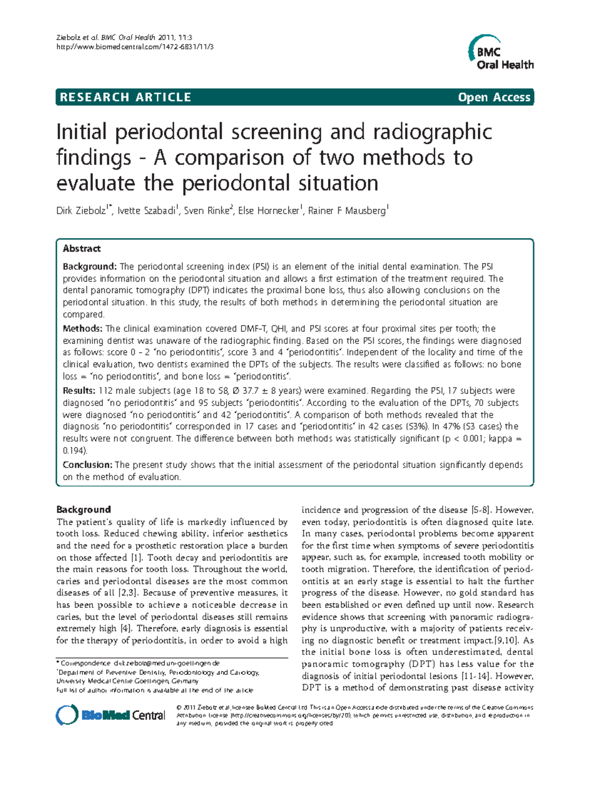 Initial periodontal screening and radiographic - R E S E A R C H A R T ...