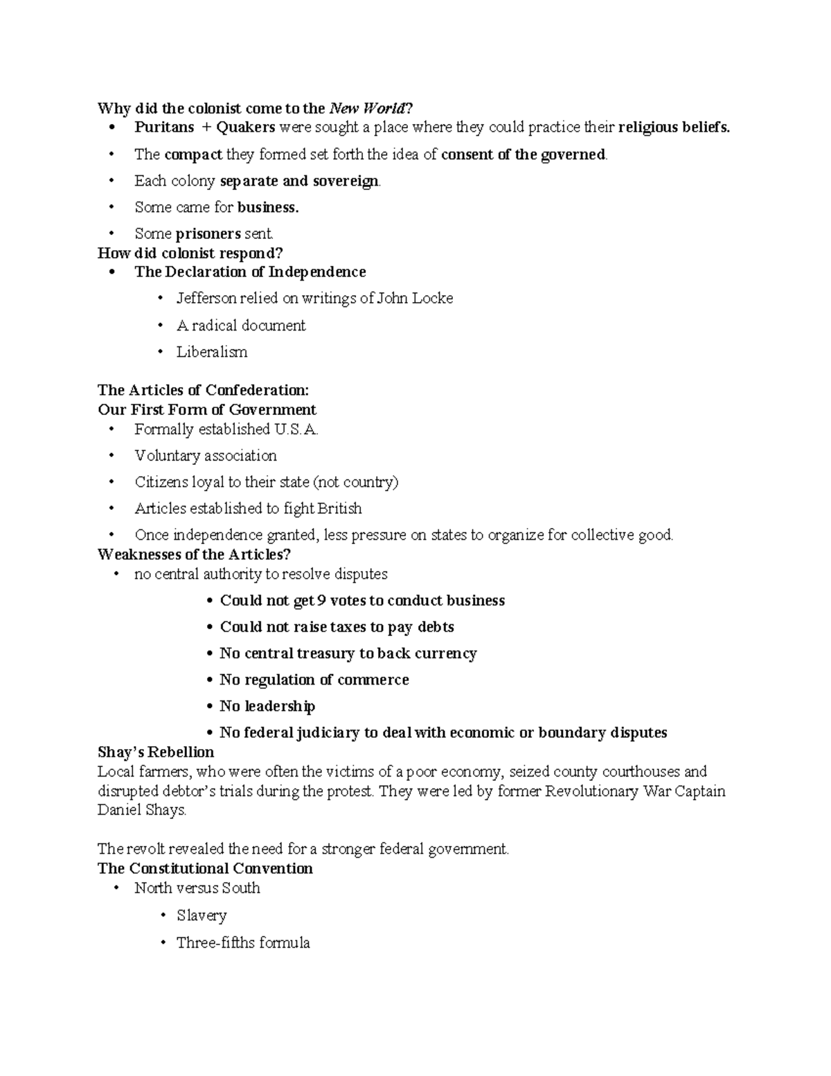 American national Government Chapter II - Why did the colonist come to ...