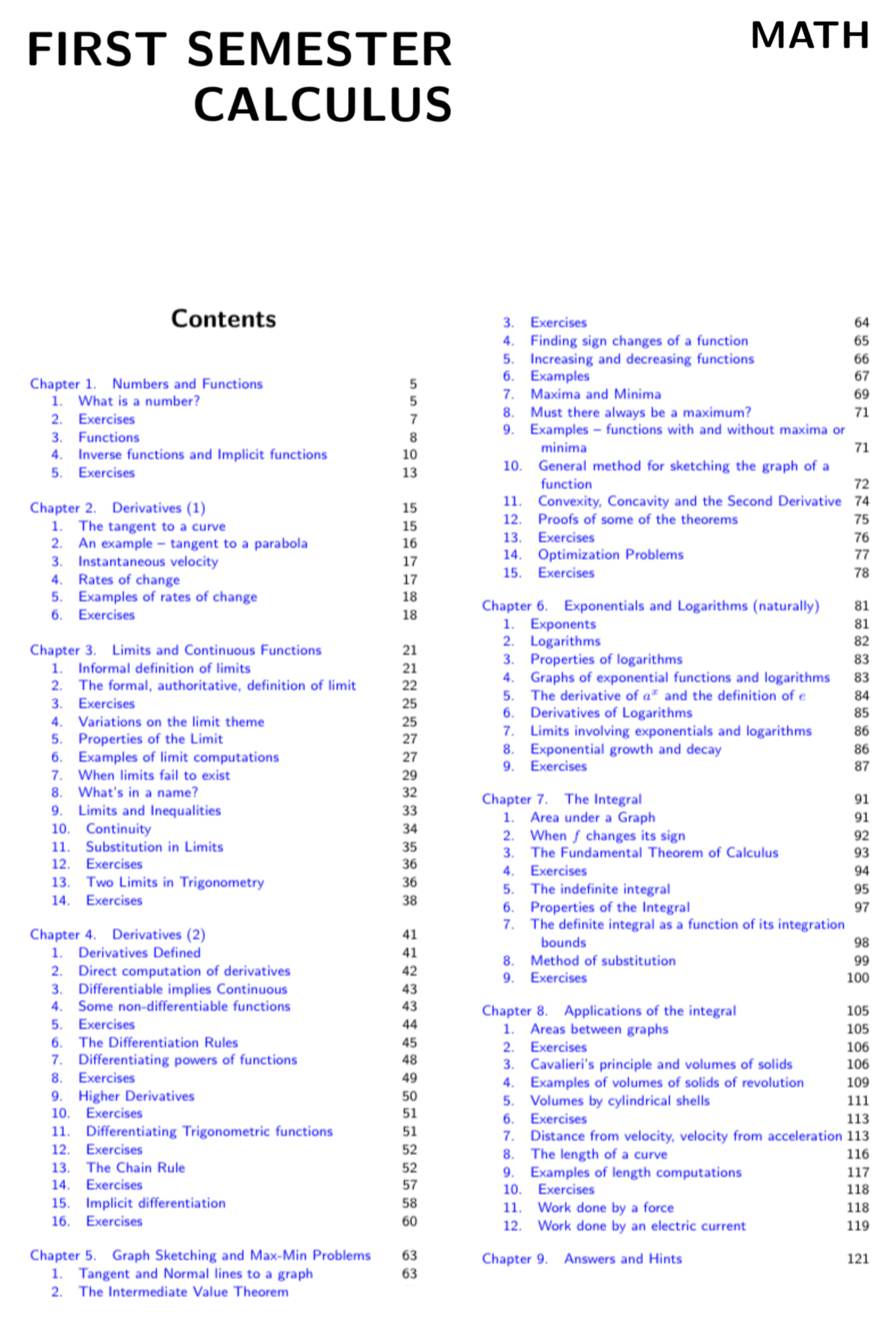 Calculus - Contents 3. Exercises 64 4. Finding sign changes of a ...