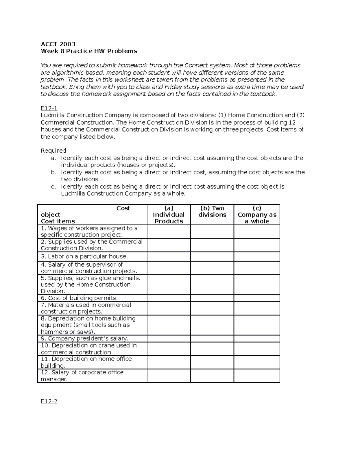 Week 8 Practice HW Problems-1 - ACCT 2003 Week 8 Practice HW Problems You are required to submit ...